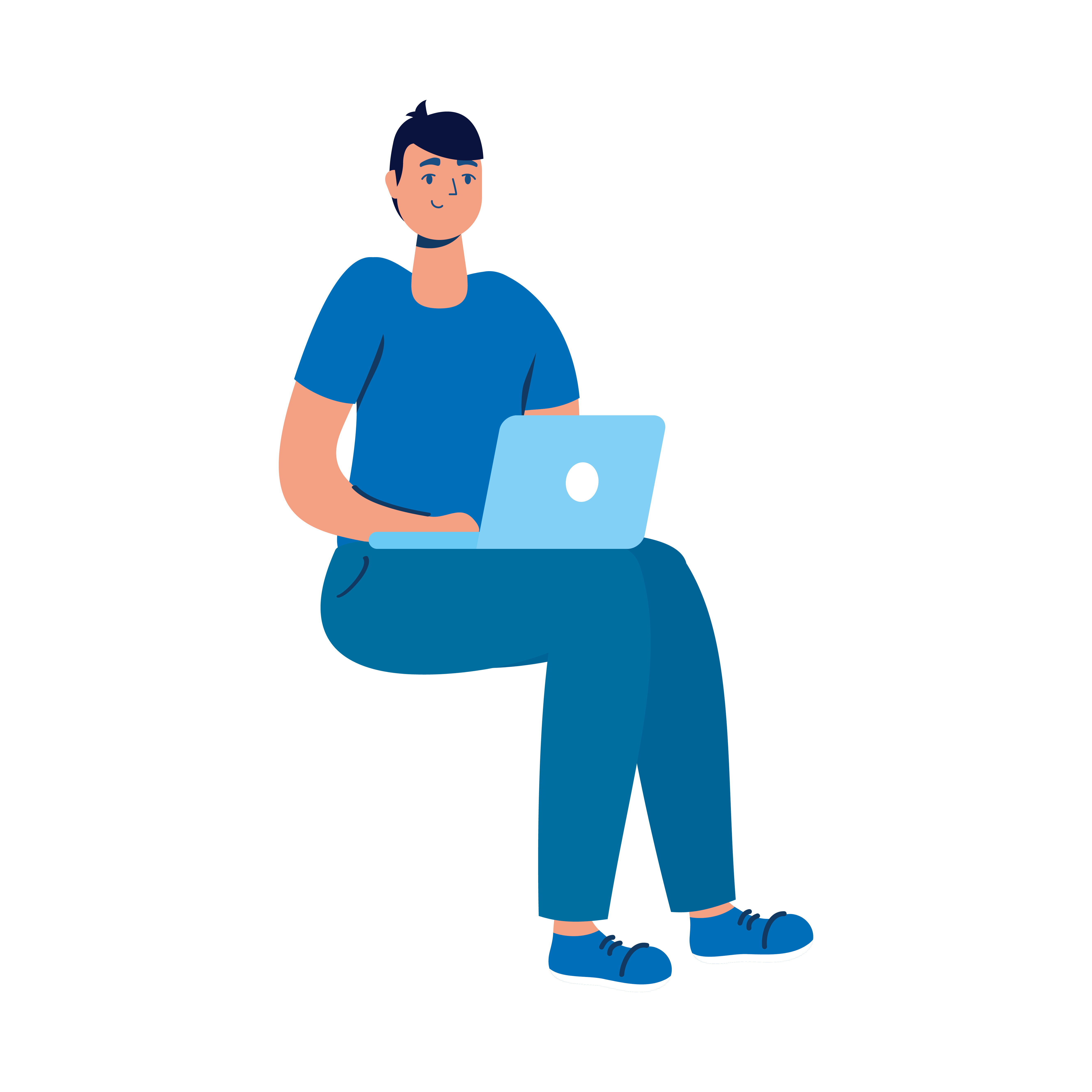 young man using laptop seated character 1869947 Vector Art at Vecteezy
