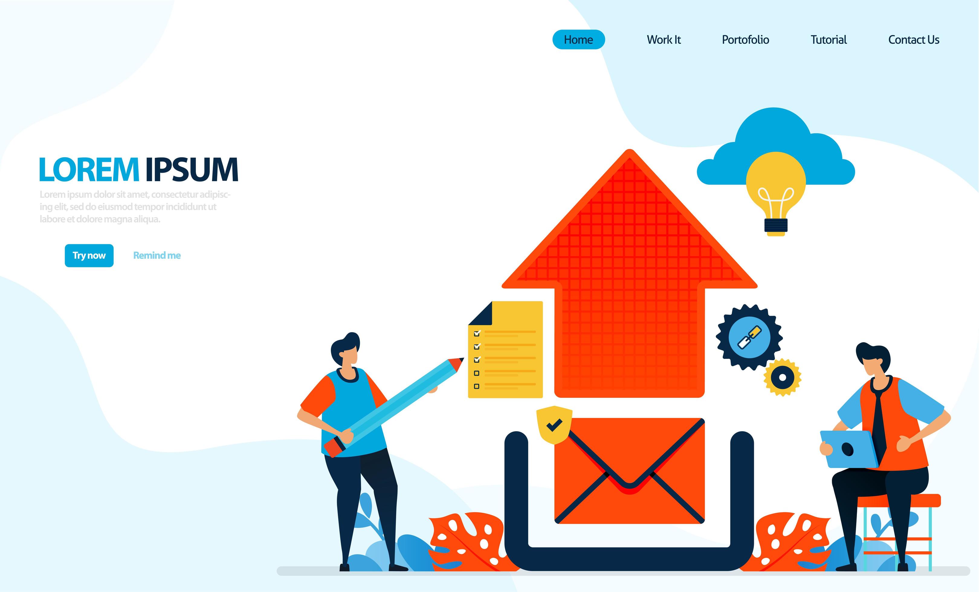 Vector illustration of uploading graphic design. send email to cloud ...