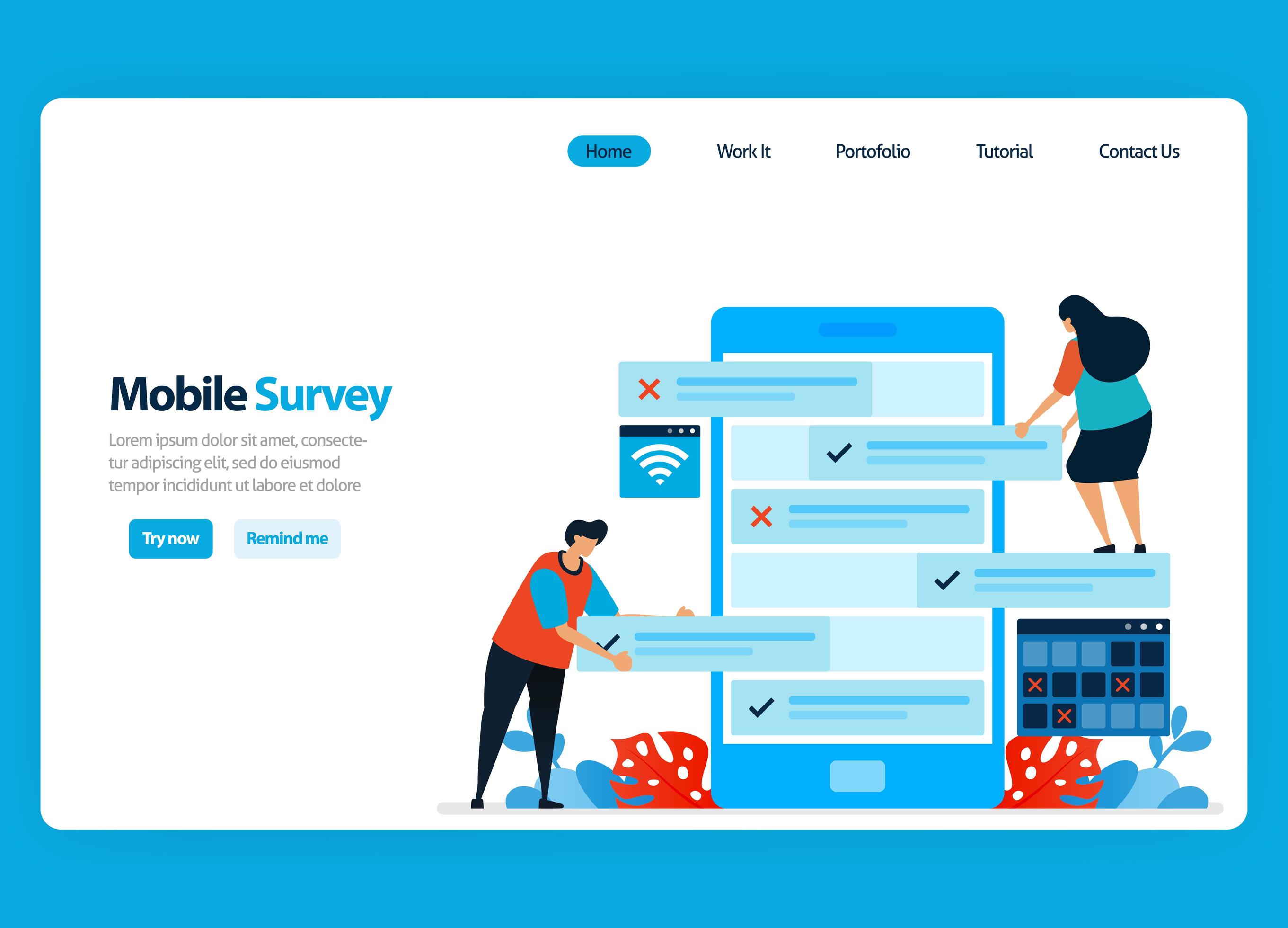 Landing page design for online survey and exam, reviewing customer ...
