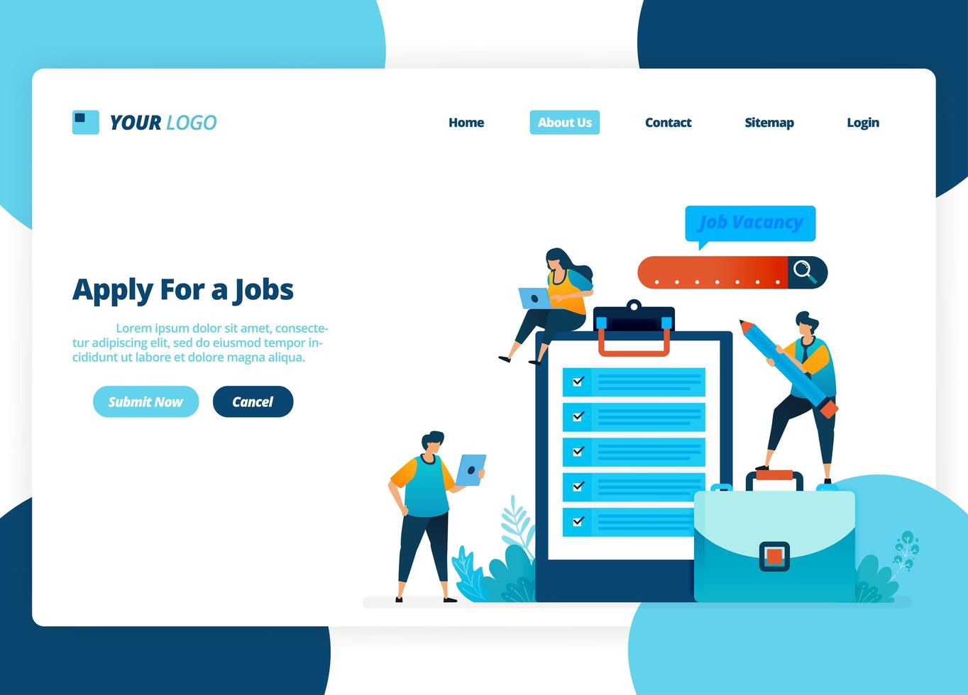 Vector landing page design of apply for jobs. Selection of recruitment ... Vector landing page design of apply for jobs. Selection of recruitment ...