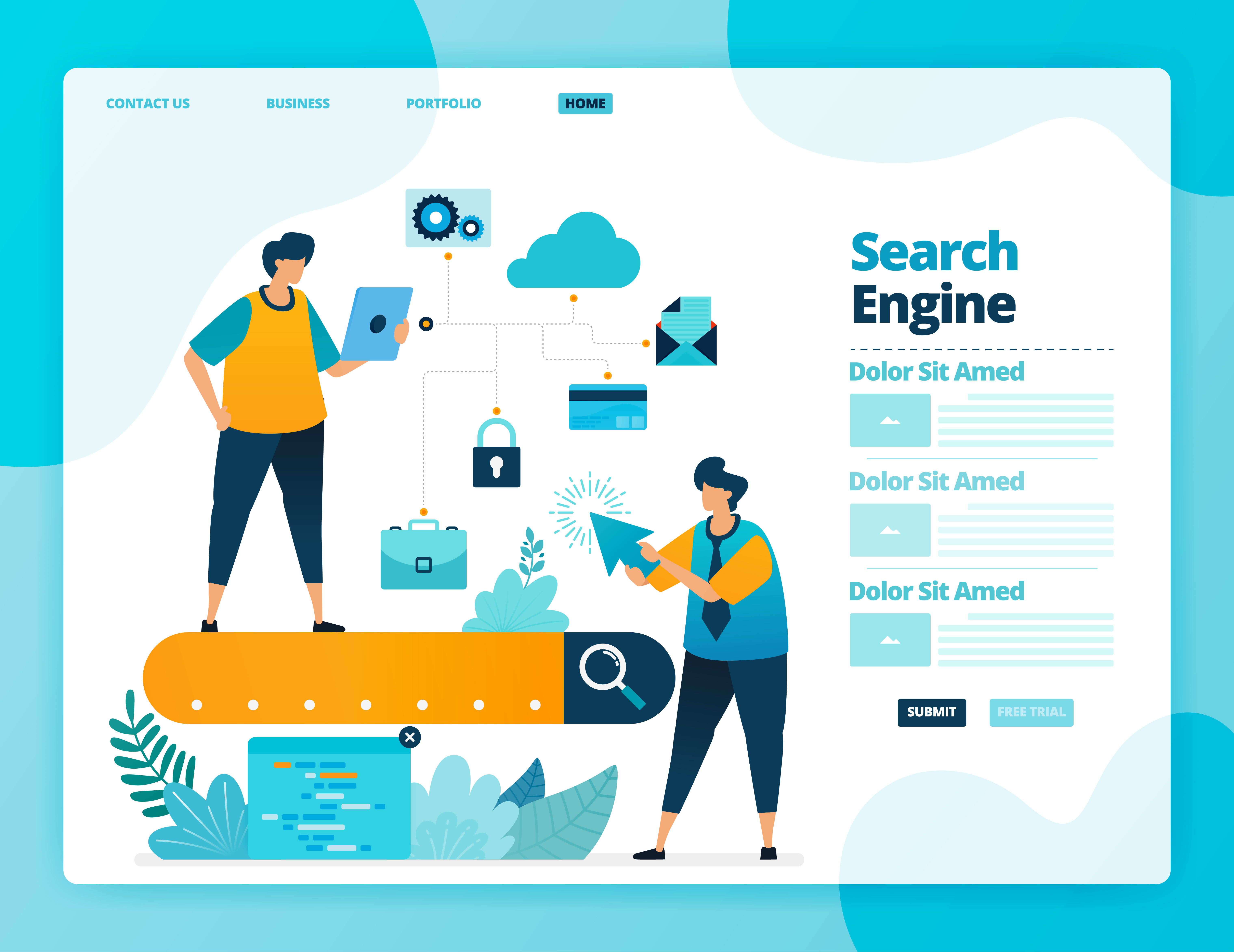 Landing page vector design of search engine analysis. Design for website, web, banner, mobile ...