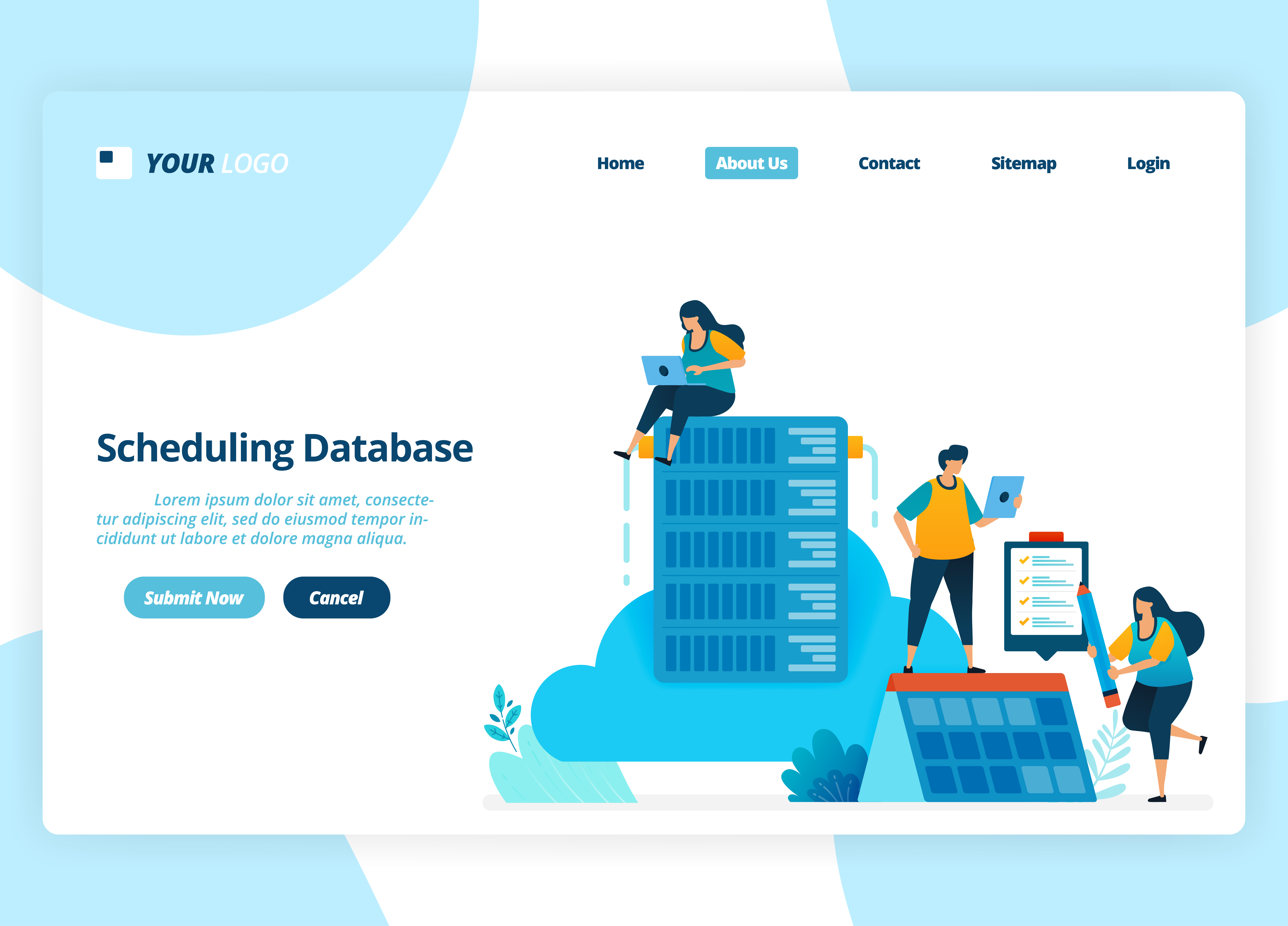 vector landing page design of database scheduling. cloud system ...