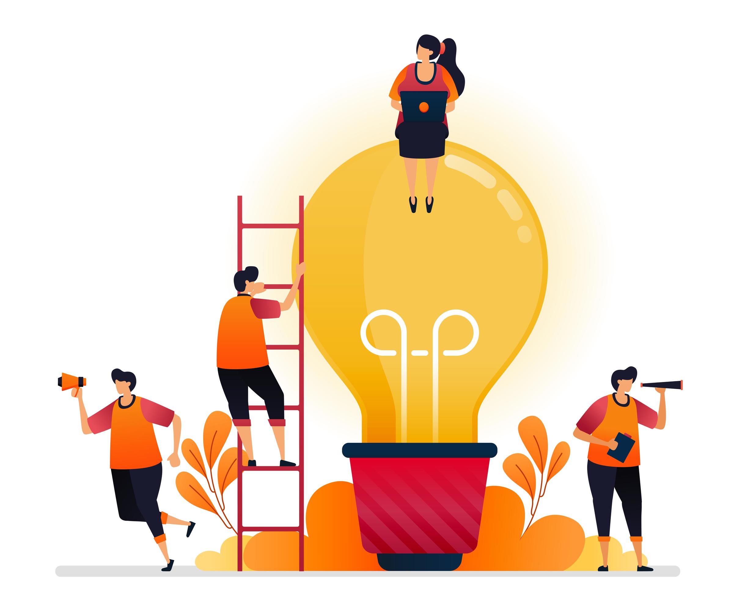 Vector illustration of idea and inspiration, looking for problem ...