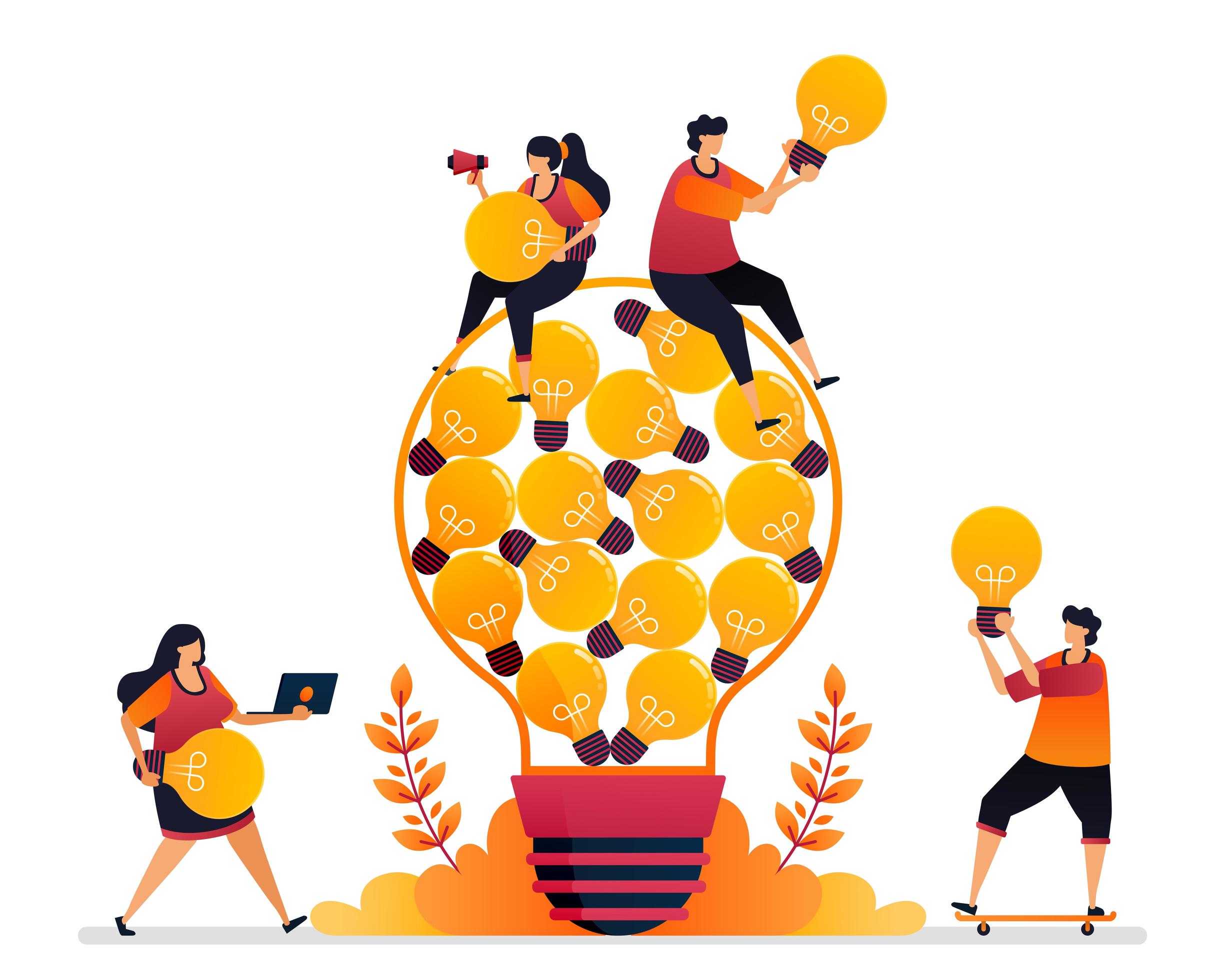 Vector illustration of idea and inspiration, looking for problem ...