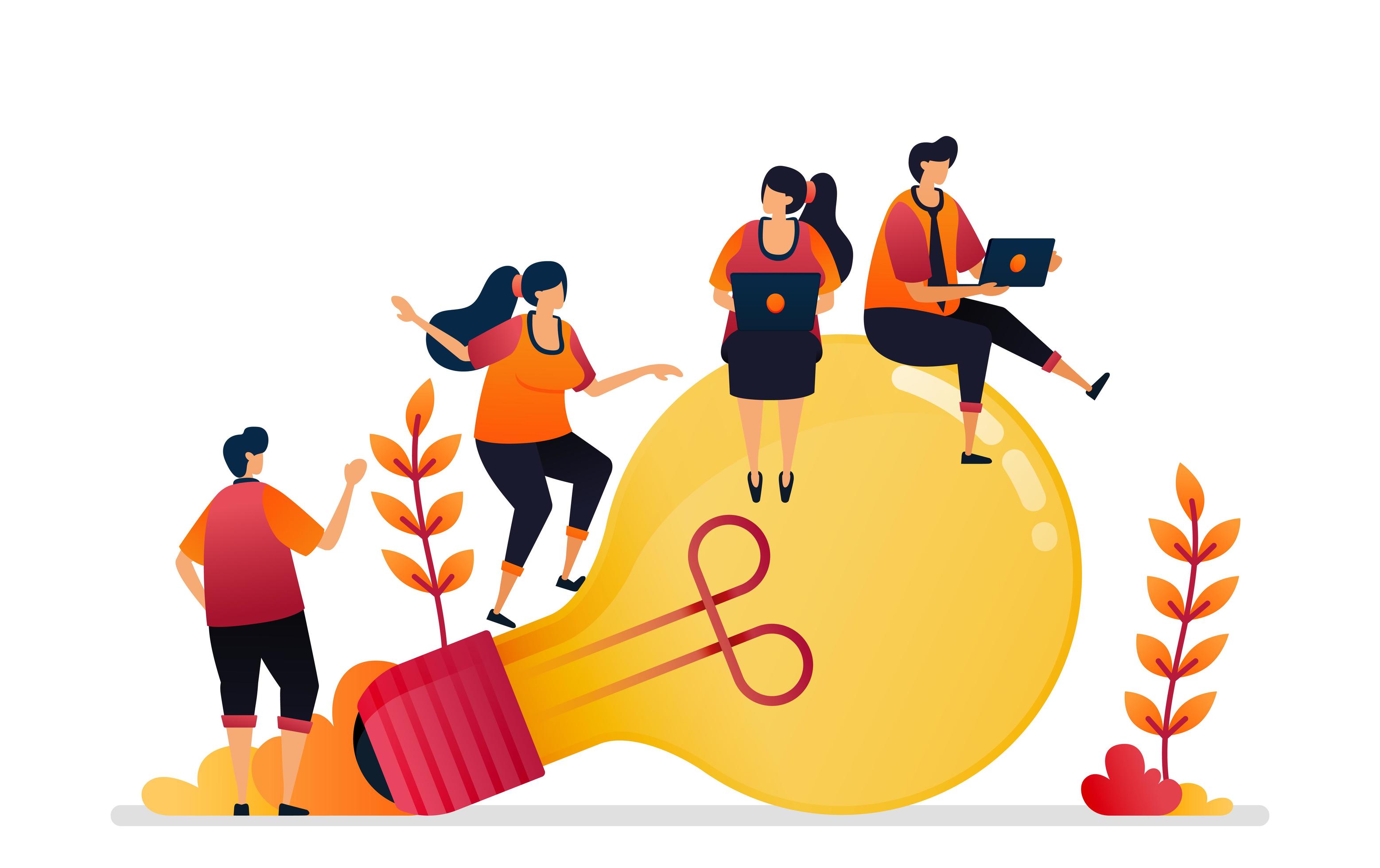 Vector illustration of idea and inspiration, looking for problem ...