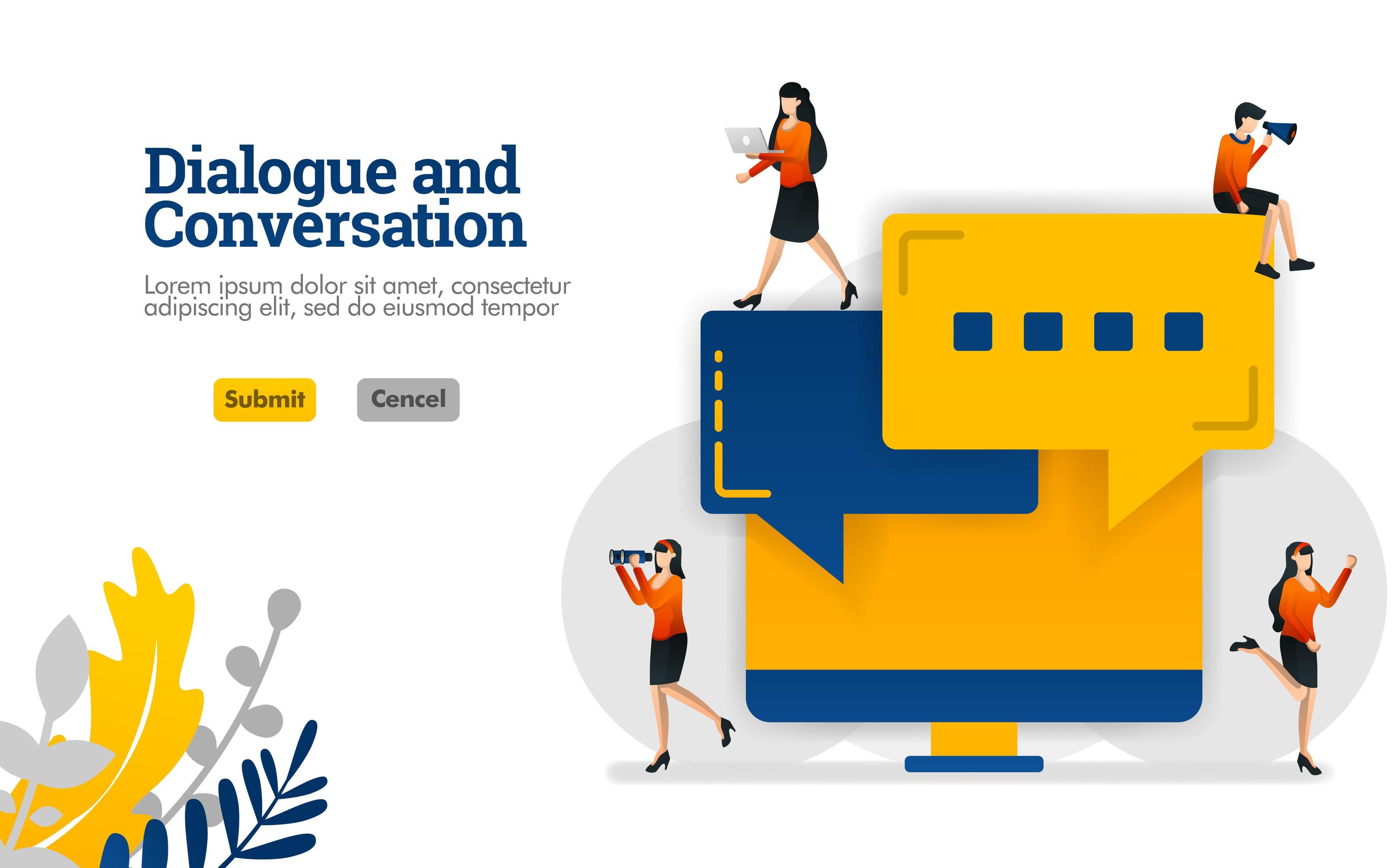 Dialogue and Conversation with bubble dialog and monitor screen vector ...