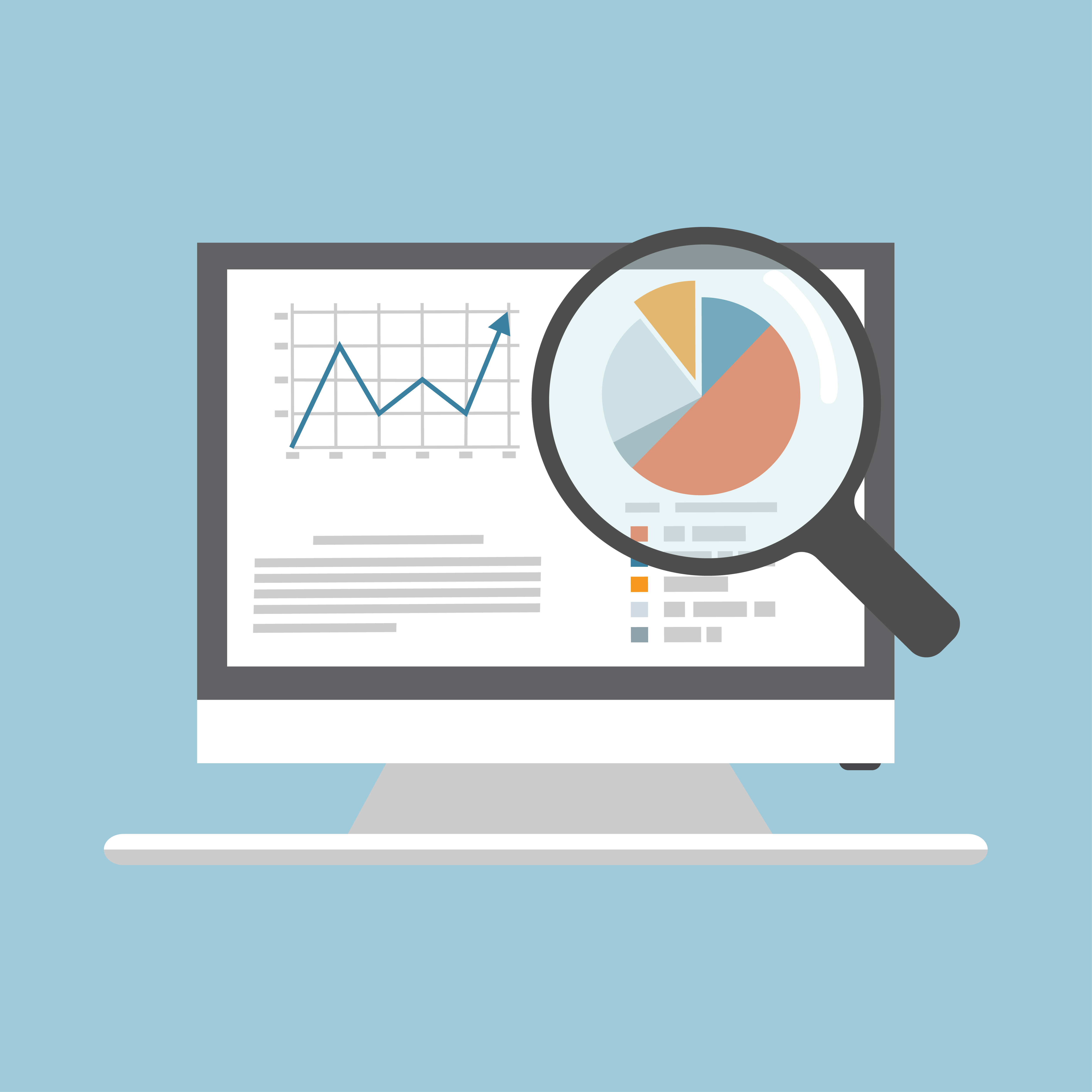Computer Monitor With Magnifying Glass And Data Analysis 1876876 Vector