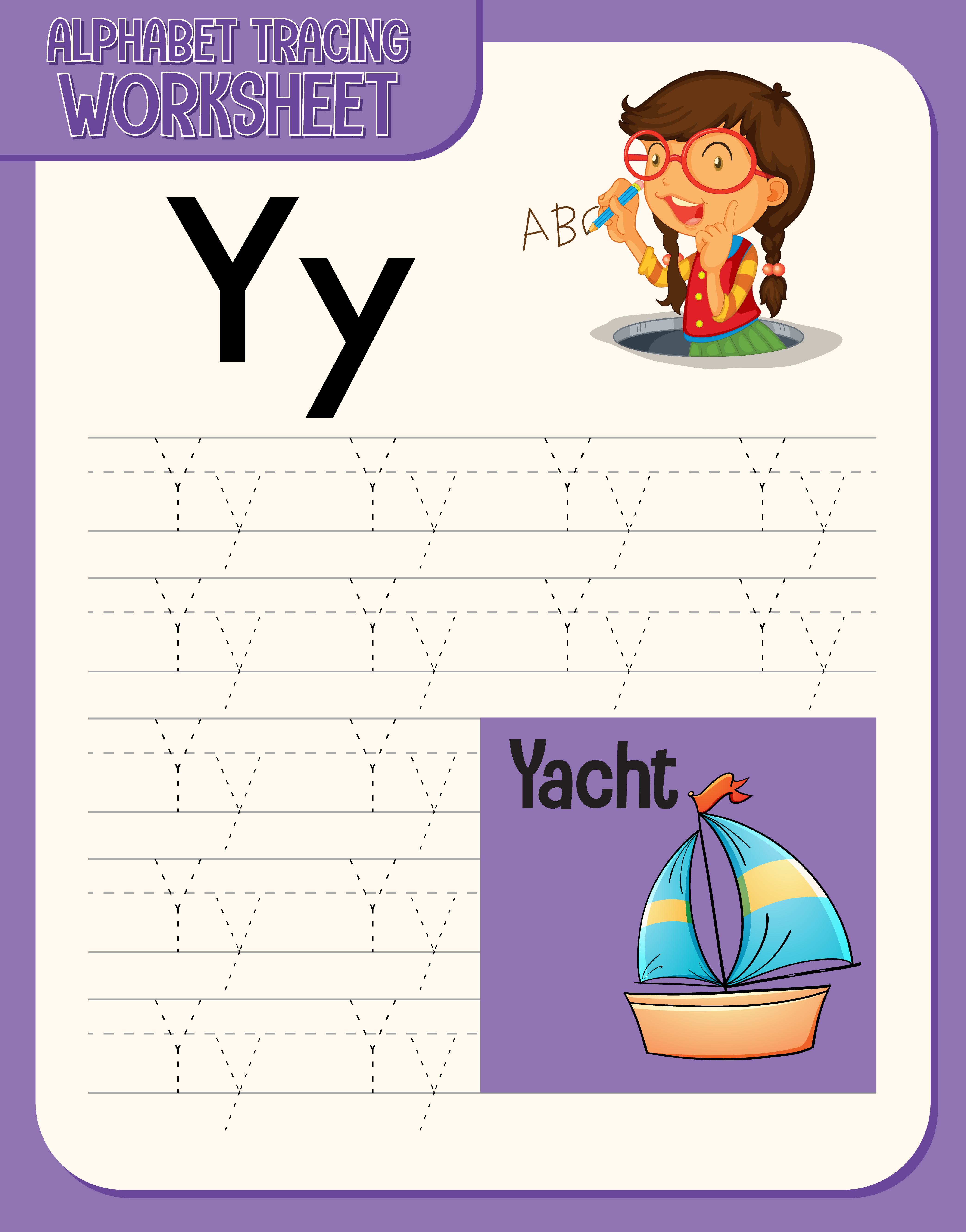 Alphabet tracing worksheet with letter and vocabulary 1879221 Vector ...