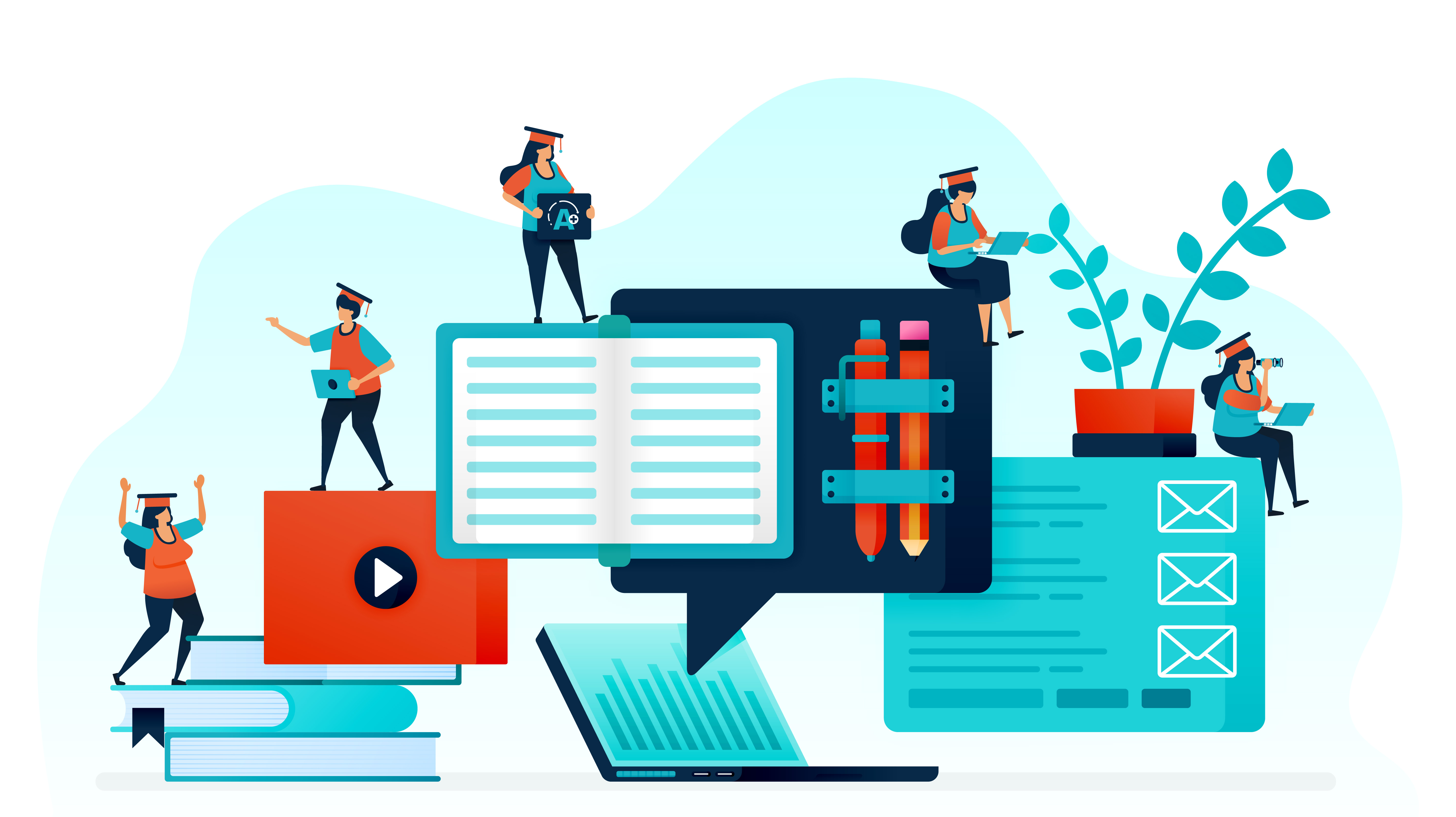 Vector illustration of e-learning makes it easy for student to learn ...