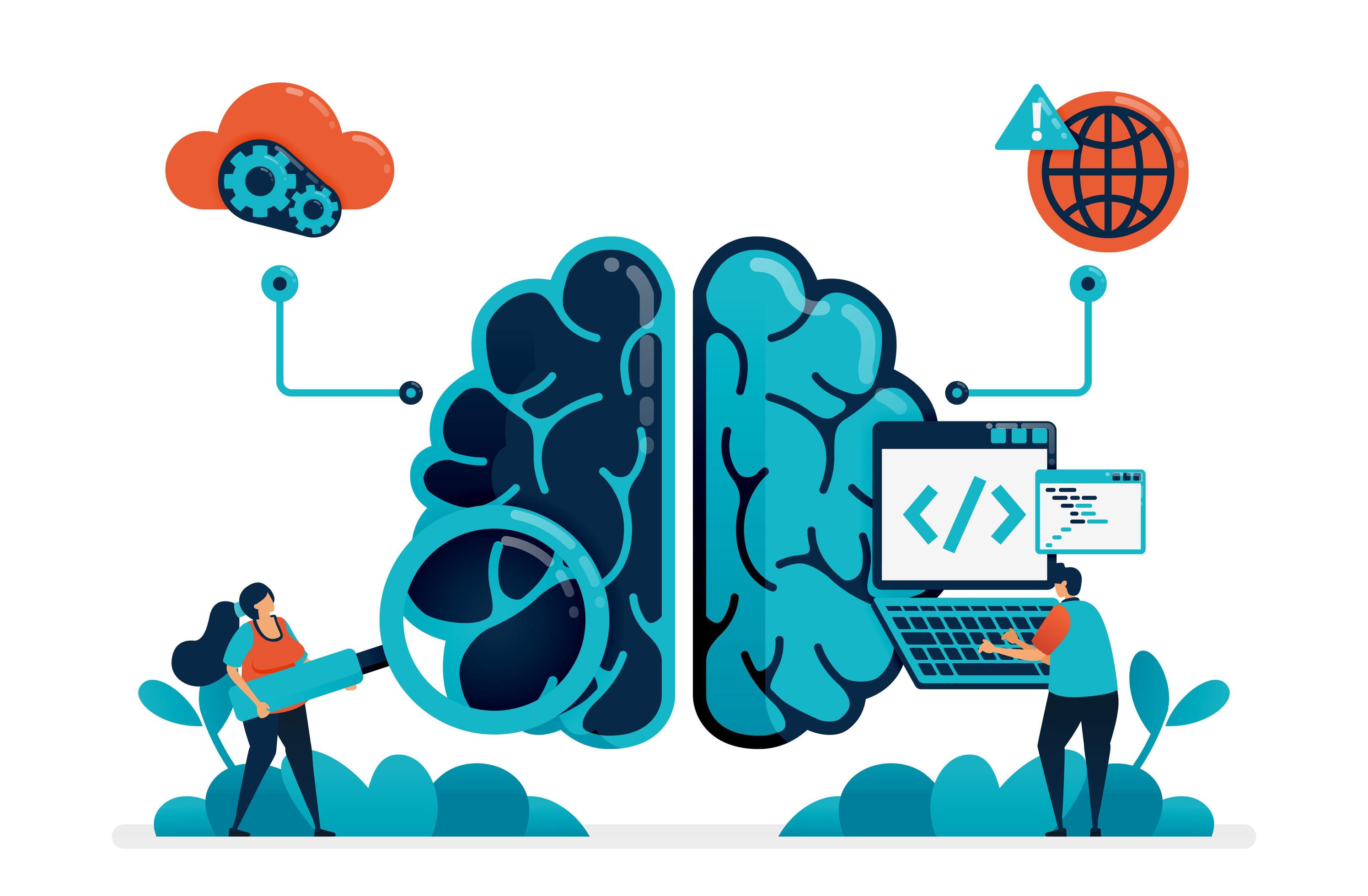 Coding To Create Artificial Intelligence Program Looking For Bug In Artificial Brain Robot