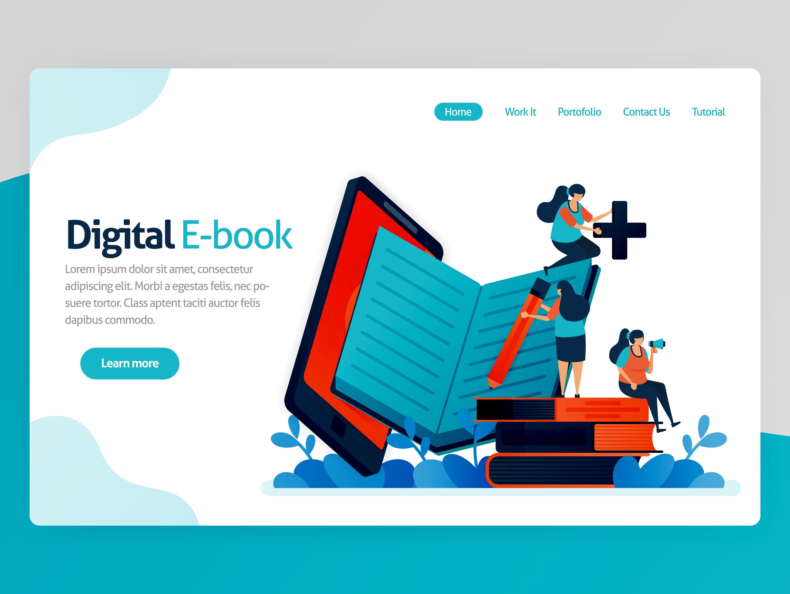 Vector illustration for digital ebook landing page. Mobile apps for ...