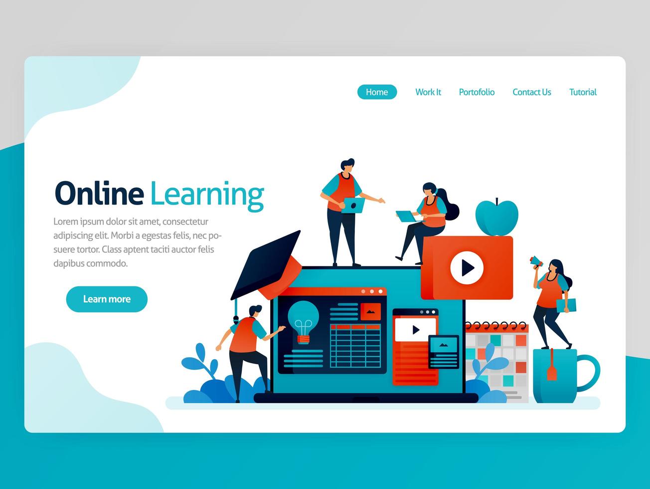 Vector illustration for online learning landing page. Distance learning ...