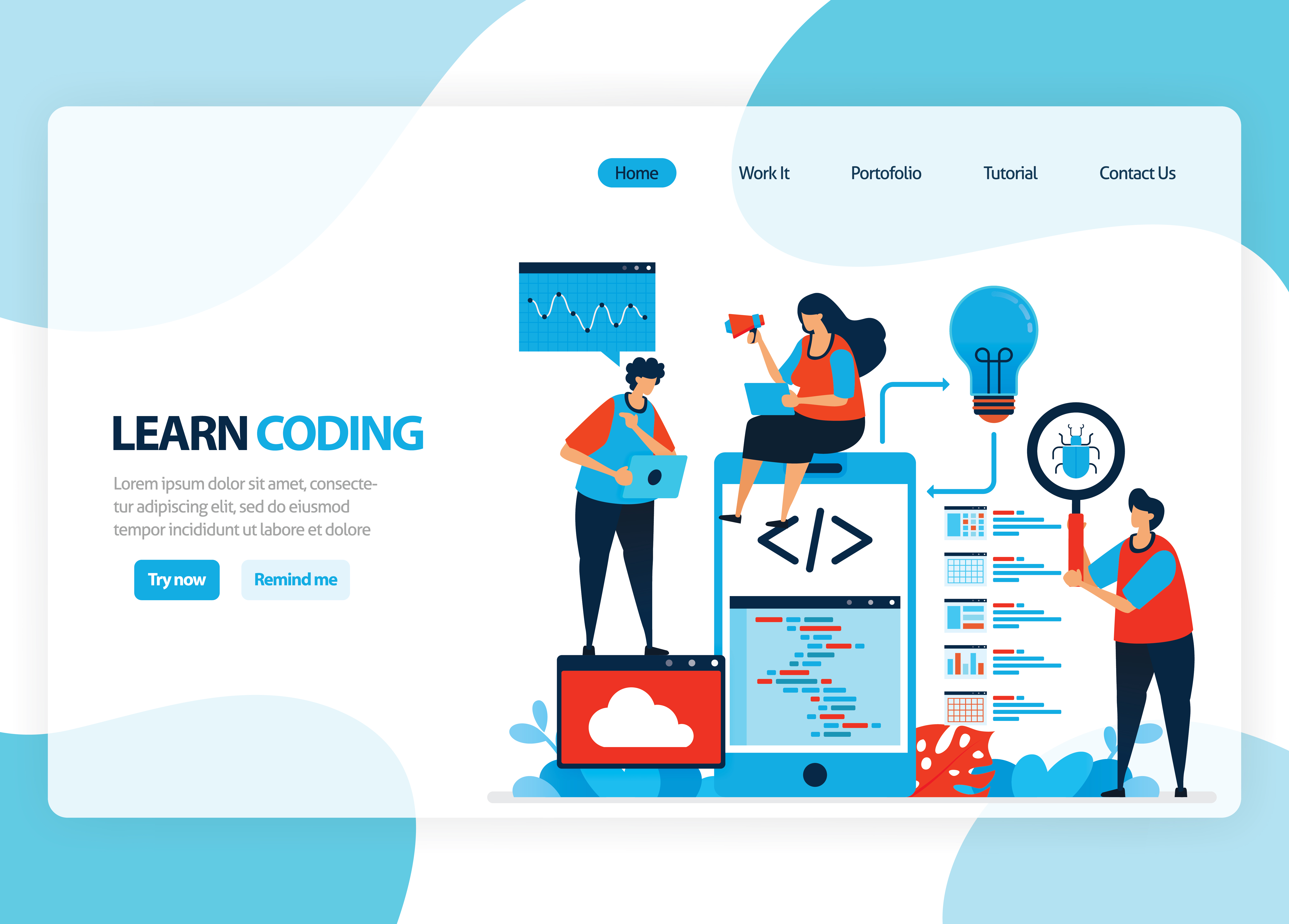 Vector homepage for learning programming and coding. Application ... Vector homepage for learning programming and coding. Application ...