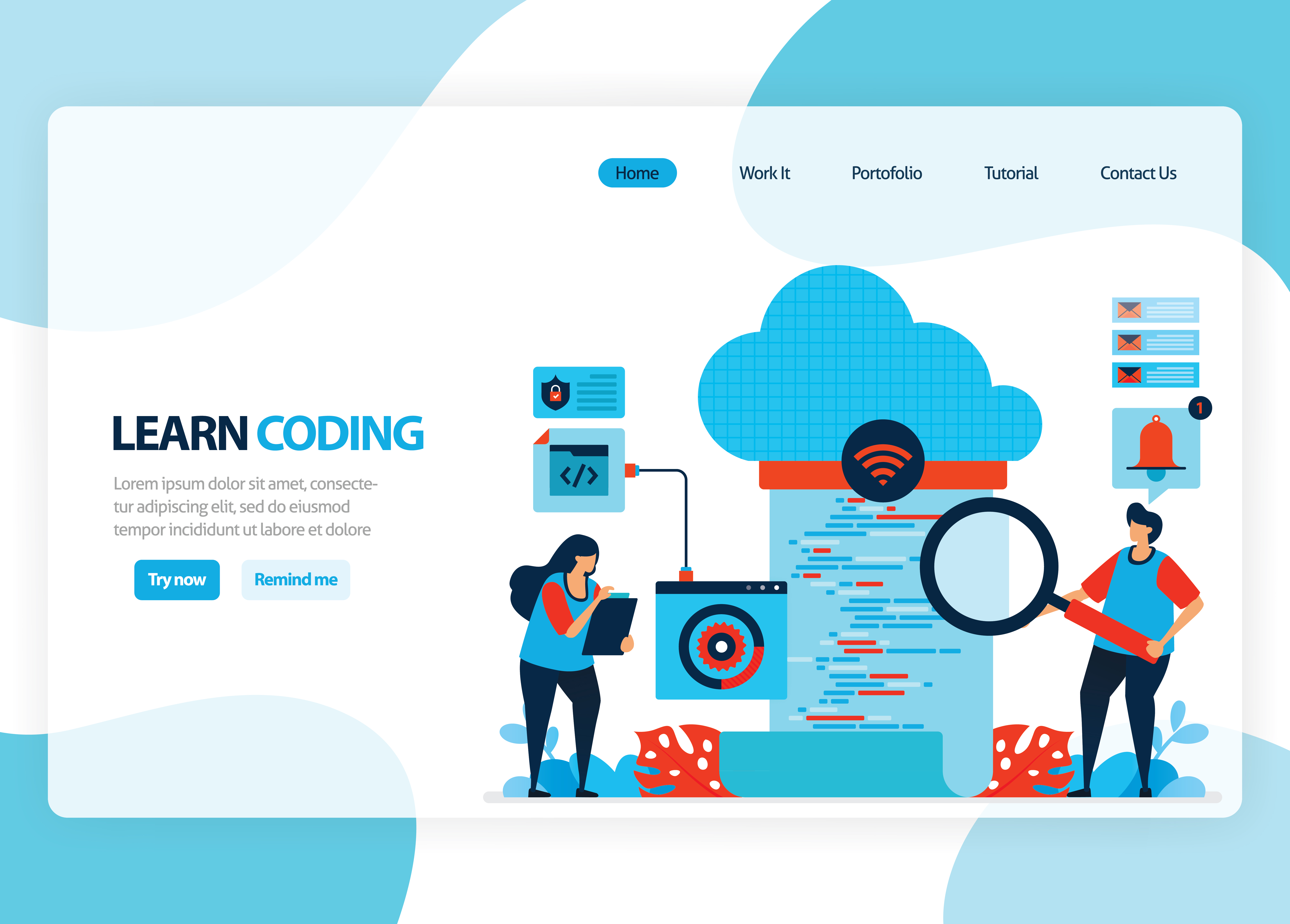 Vector Homepage For Learning Programming And Coding Application Development With A Simple
