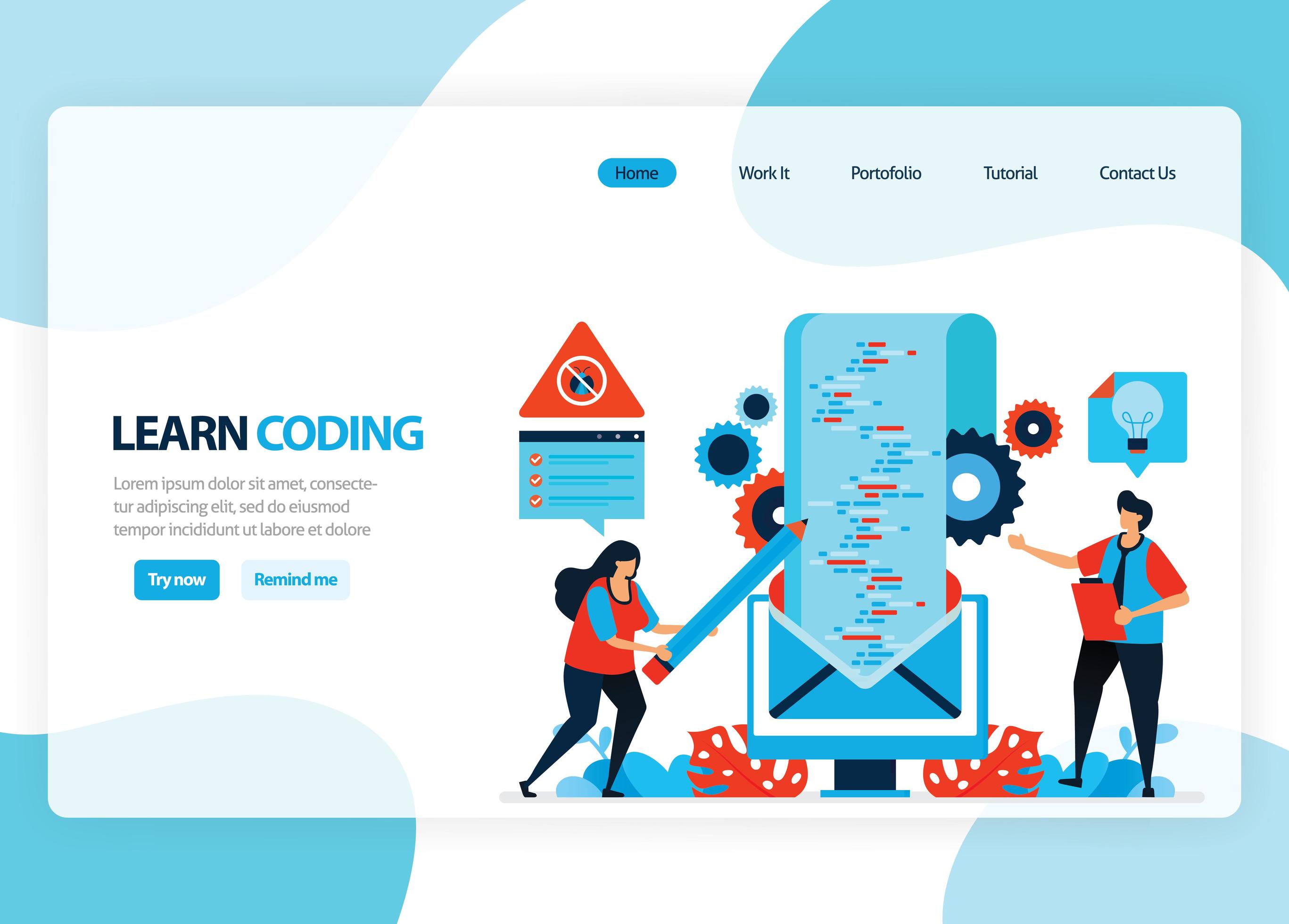 Vector homepage for learning programming and coding. Application ... Vector homepage for learning programming and coding. Application ...