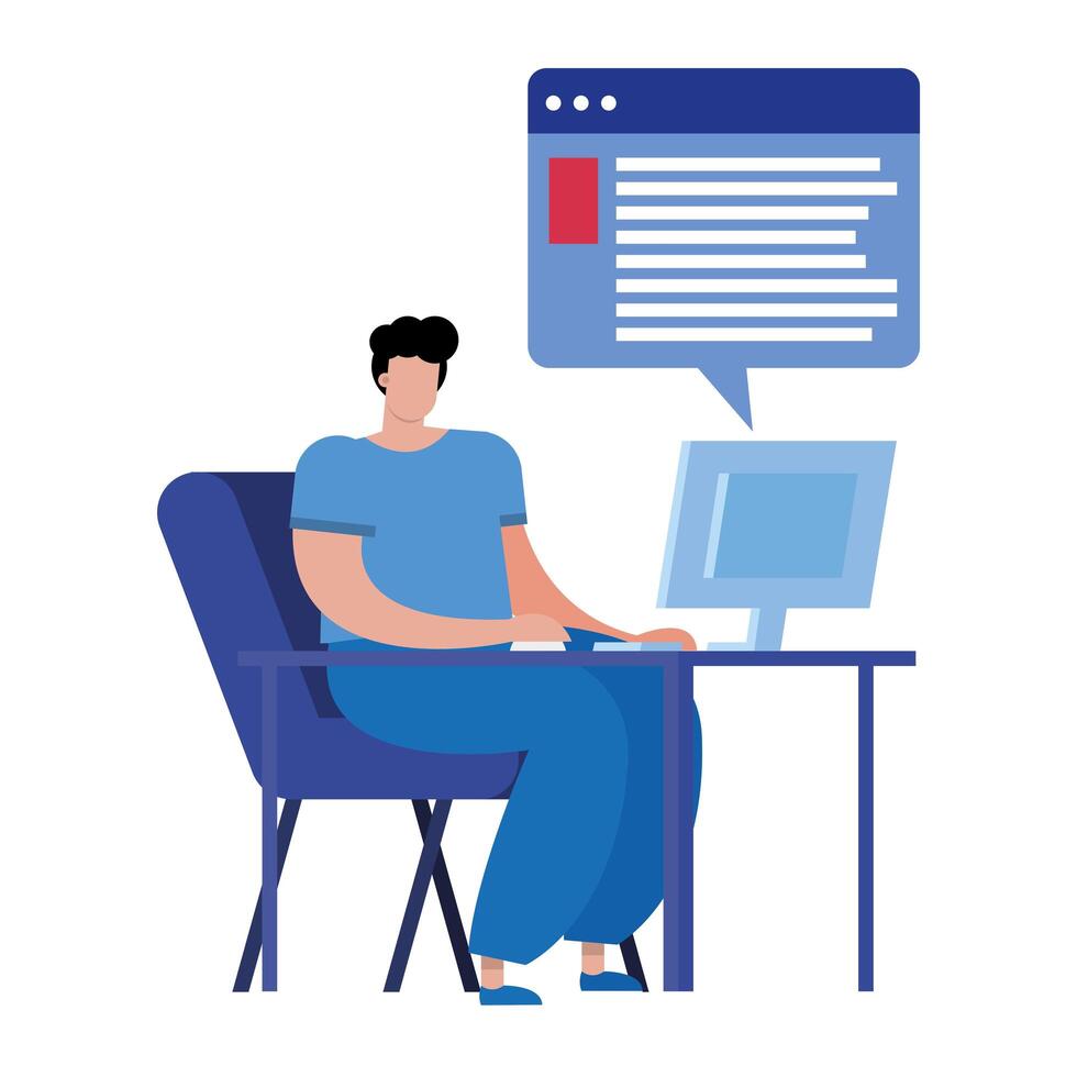 young man using desktop computer 1881278 Vector Art at Vecteezy