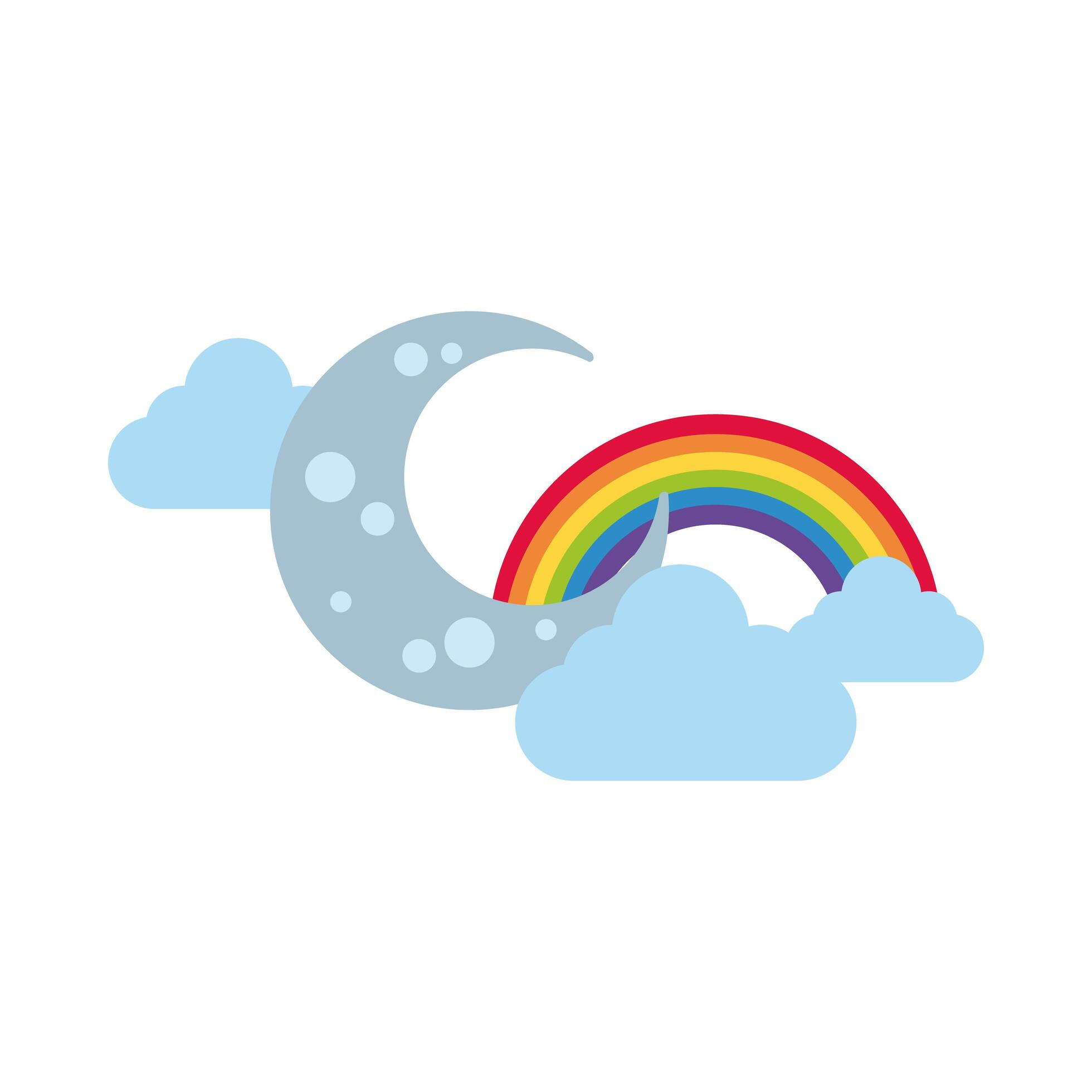 cute rainbow with clouds and crescent moon flat style icon 1889470 ...