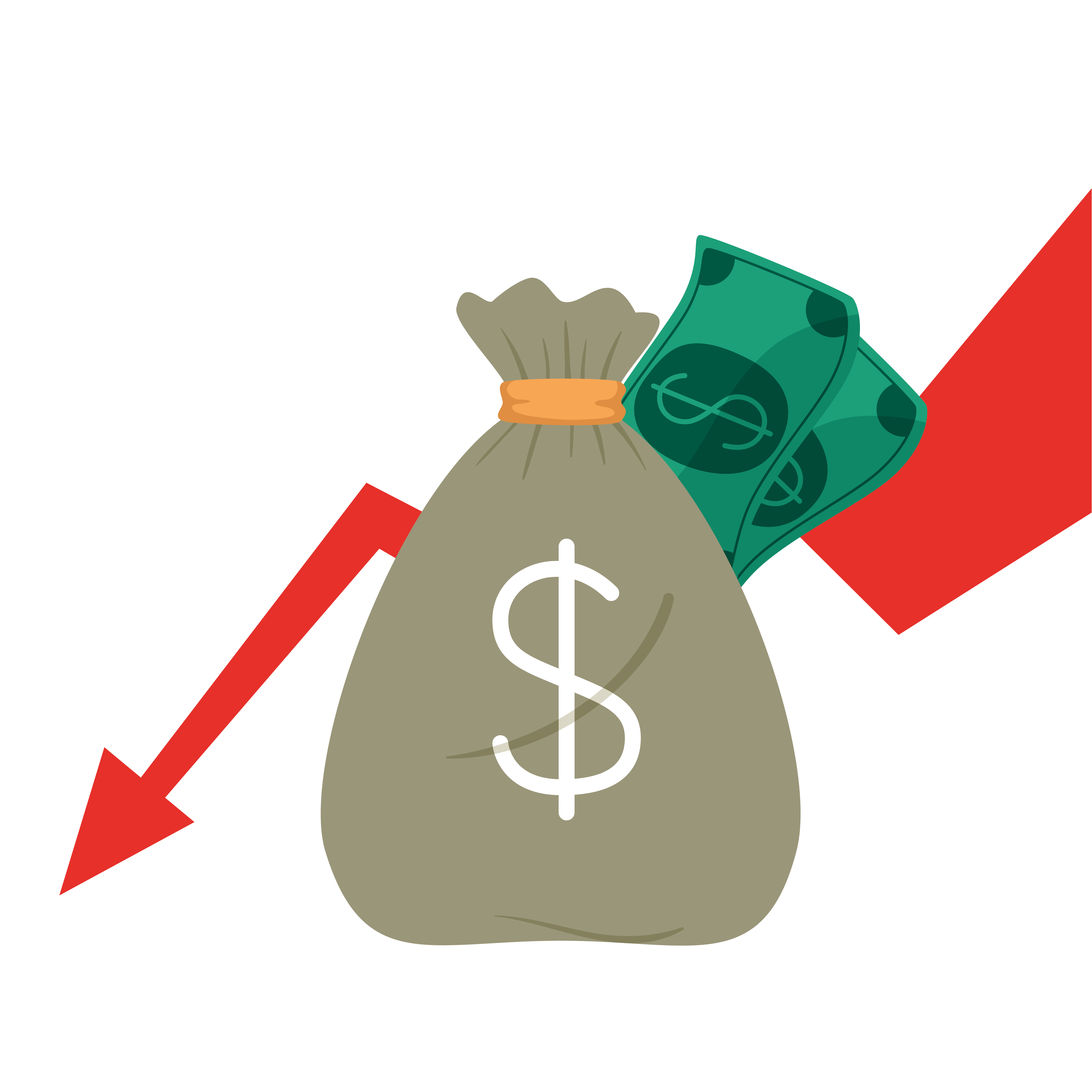 money bag and bills with decrease arrow vector design 1891565 Vector ...