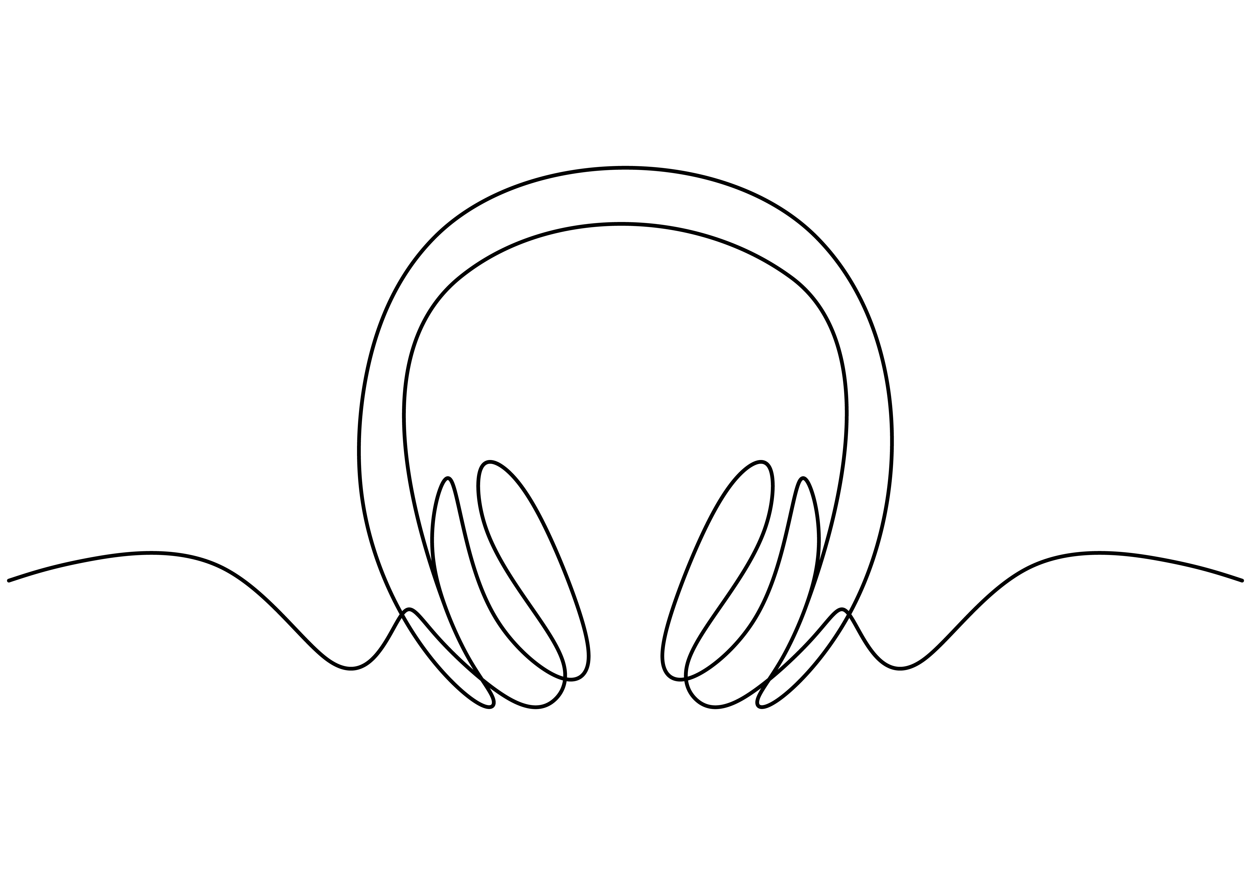 One Line Drawing Of Headphone Speaker Device Gadget Continuous Line Art Design Isolated On White