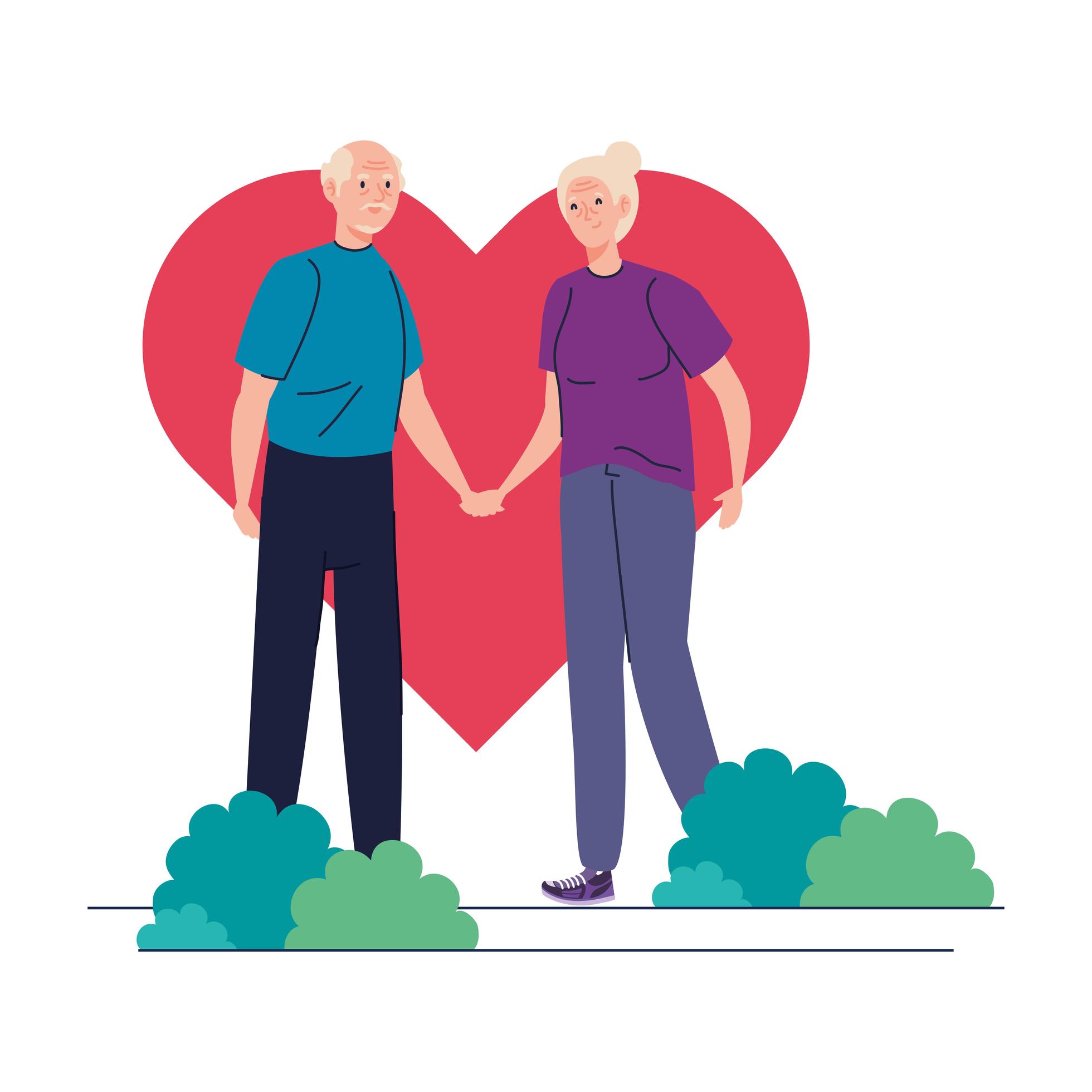 Senior Woman And Man Cartoons In Front Of Heart Vector Design 1904840