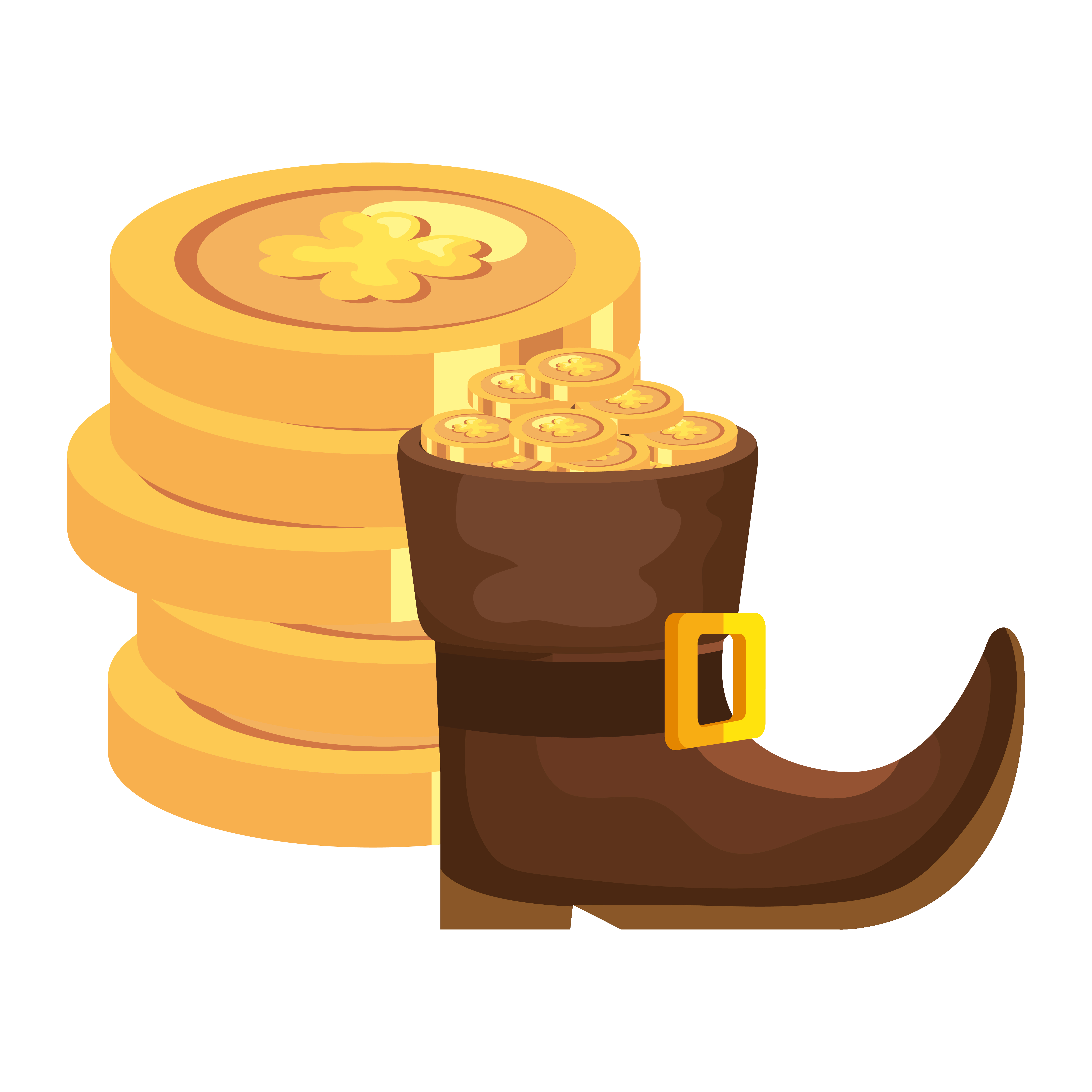 coins with clover and boot leprechaun 1906442 Vector Art at Vecteezy