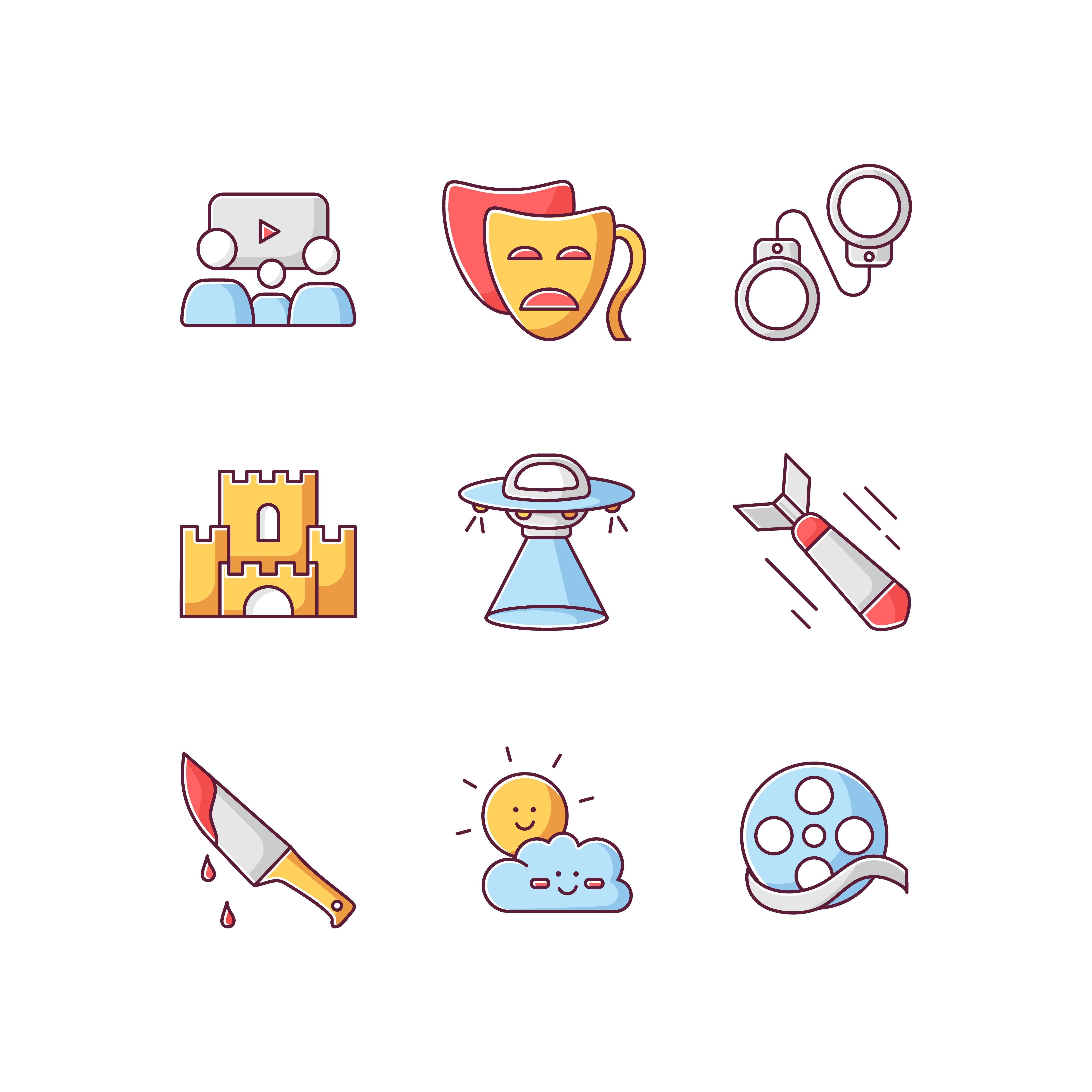 Movie Categories RGB Color Icons Set Different Film Types Popular movie-categories-rgb-color-icons-set-different-film-types-popular