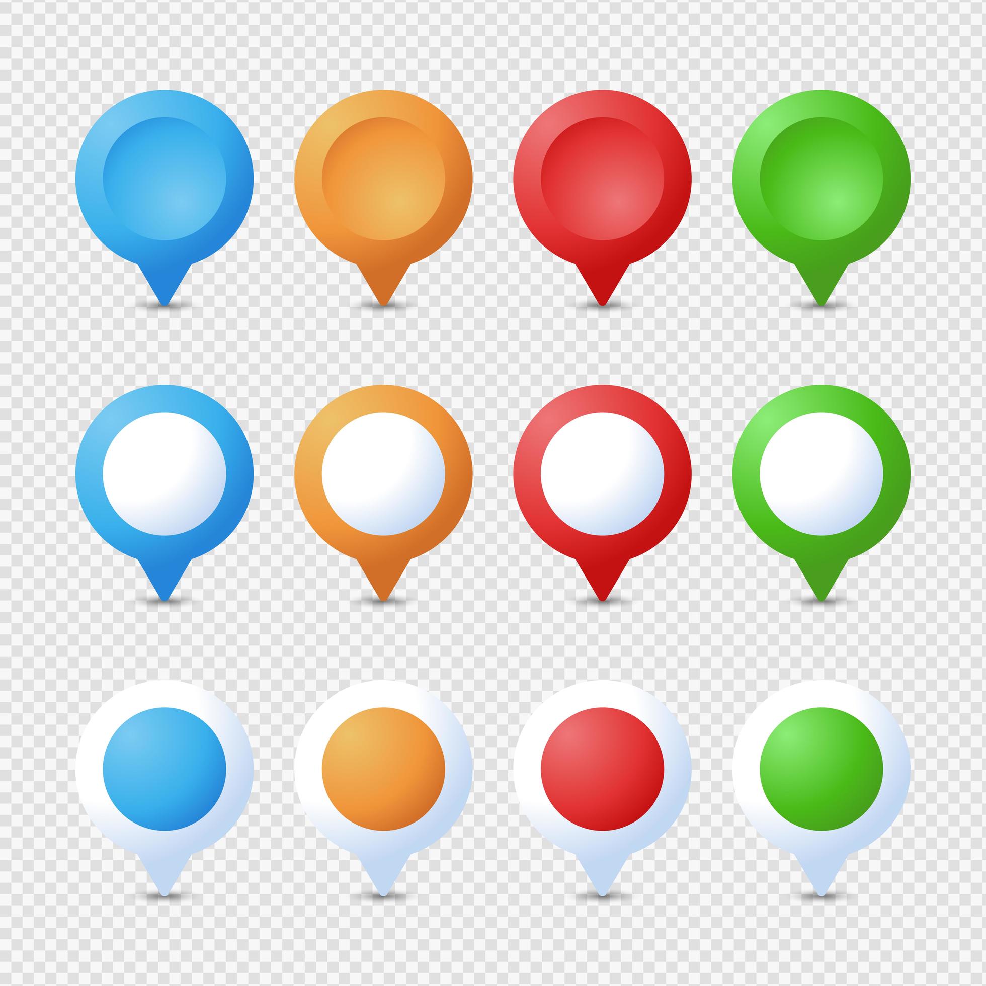 Location pins set. Marker 3D. Map pointer pin vector set isolated. Web location point, pointer ...