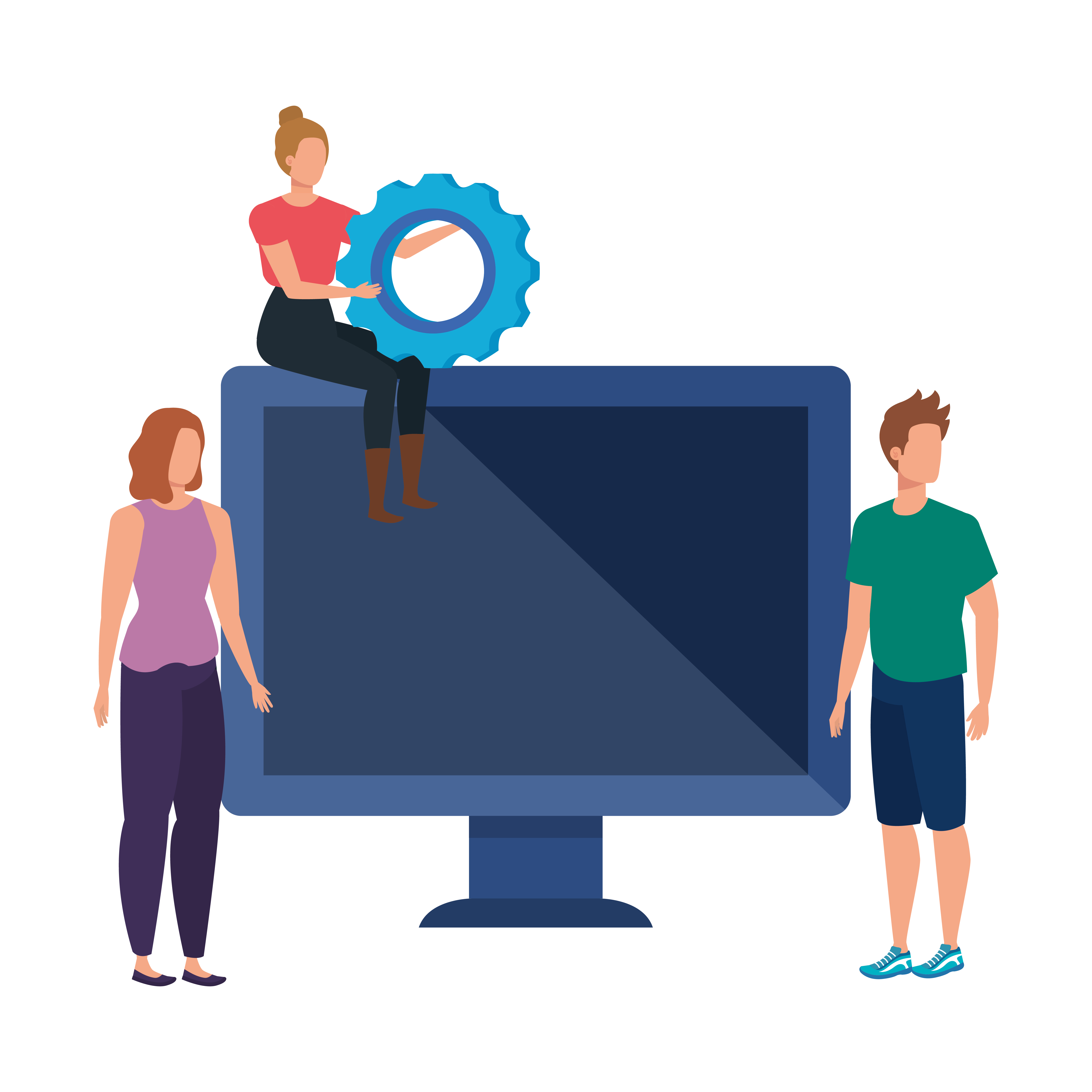 group of people with desktop computer 1921784 Vector Art at Vecteezy