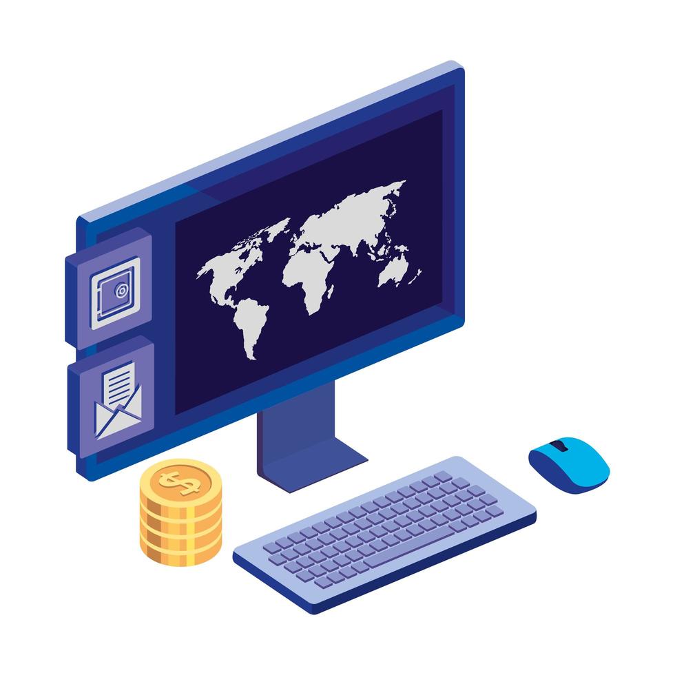 computer desktop with pile coins and menu app 1921790 Vector Art at ...