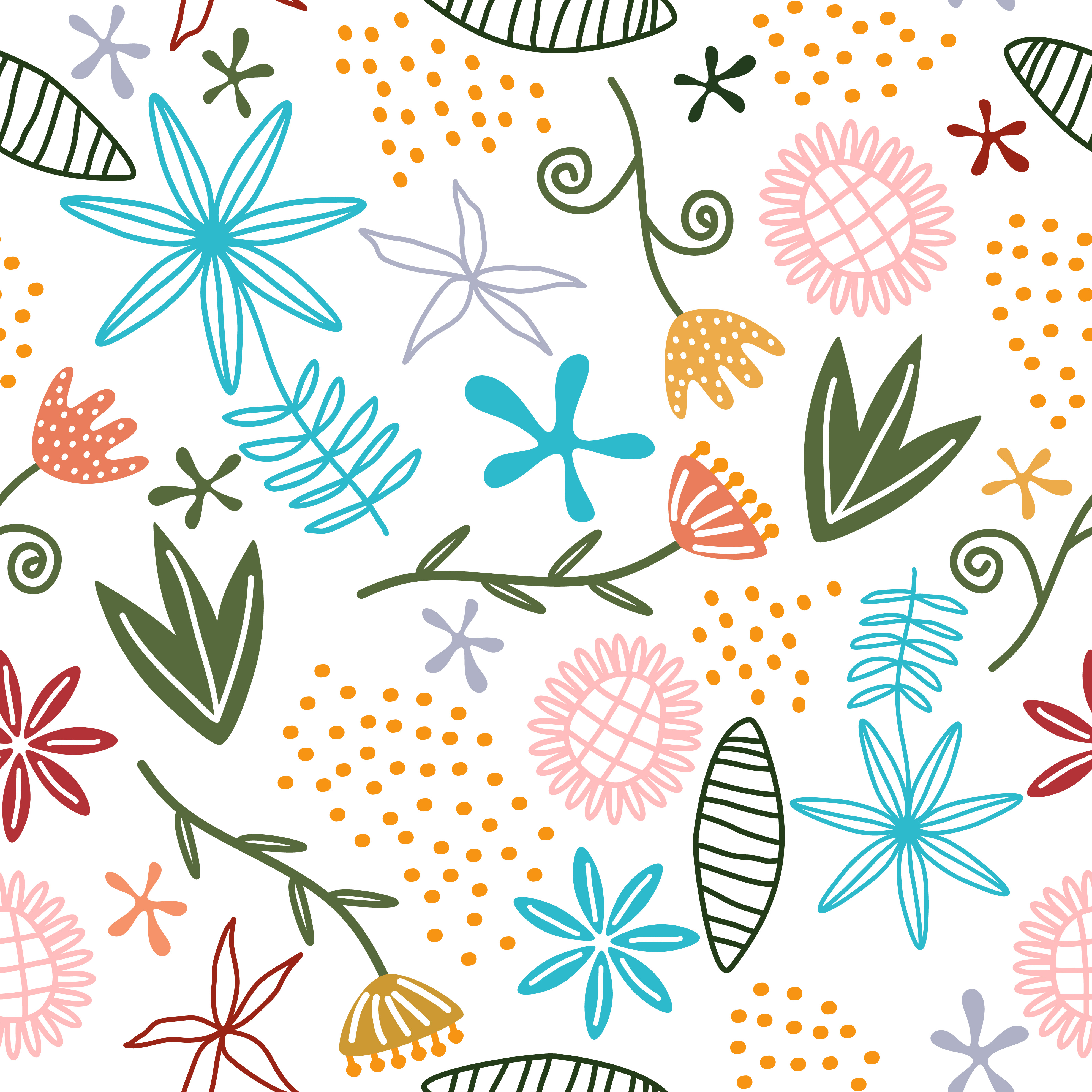 Seamless repeat pattern with flowers and leaves, scandinavian childish ... Seamless repeat pattern with flowers and leaves, scandinavian childish ...