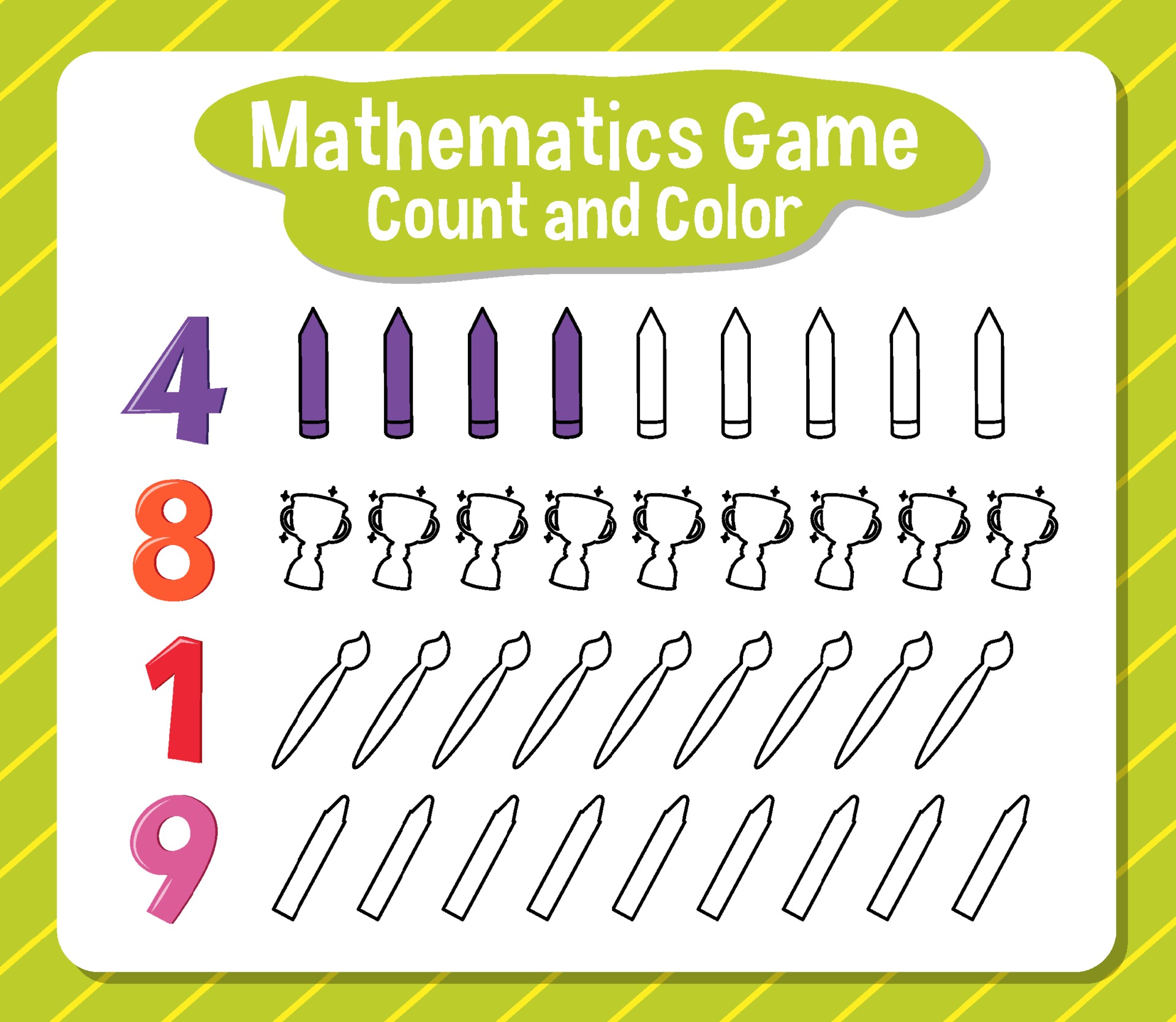 Mathematics game count and color worksheet for student 1928536 Vector ...