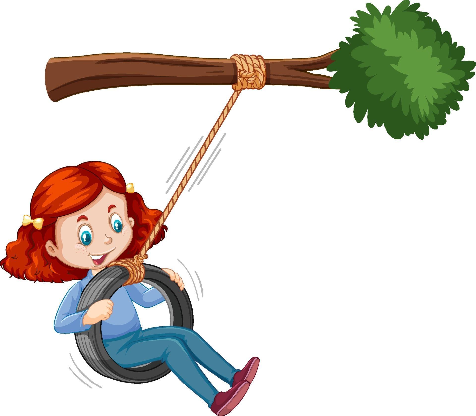 Girl Playing Tire Swing Under The Branch On White Background 1929117