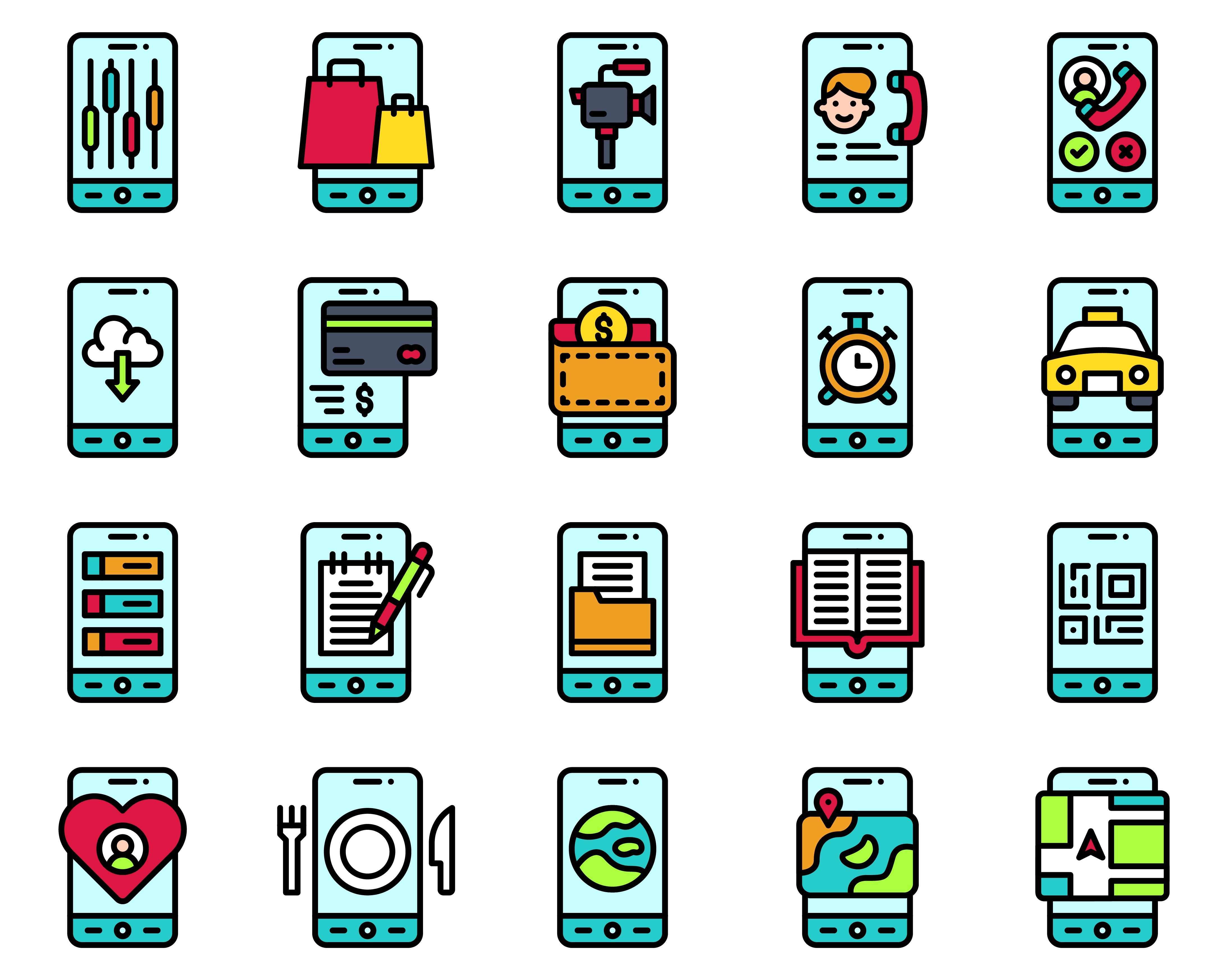 Mobile Application Vector Icon Set Filled Stye 1933151 Vector Art At Vecteezy