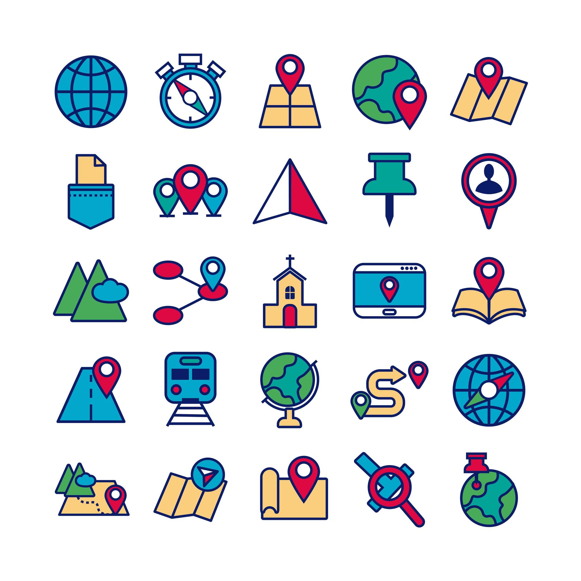 Map and location line and fill icon set 1934530 Vector Art at Vecteezy