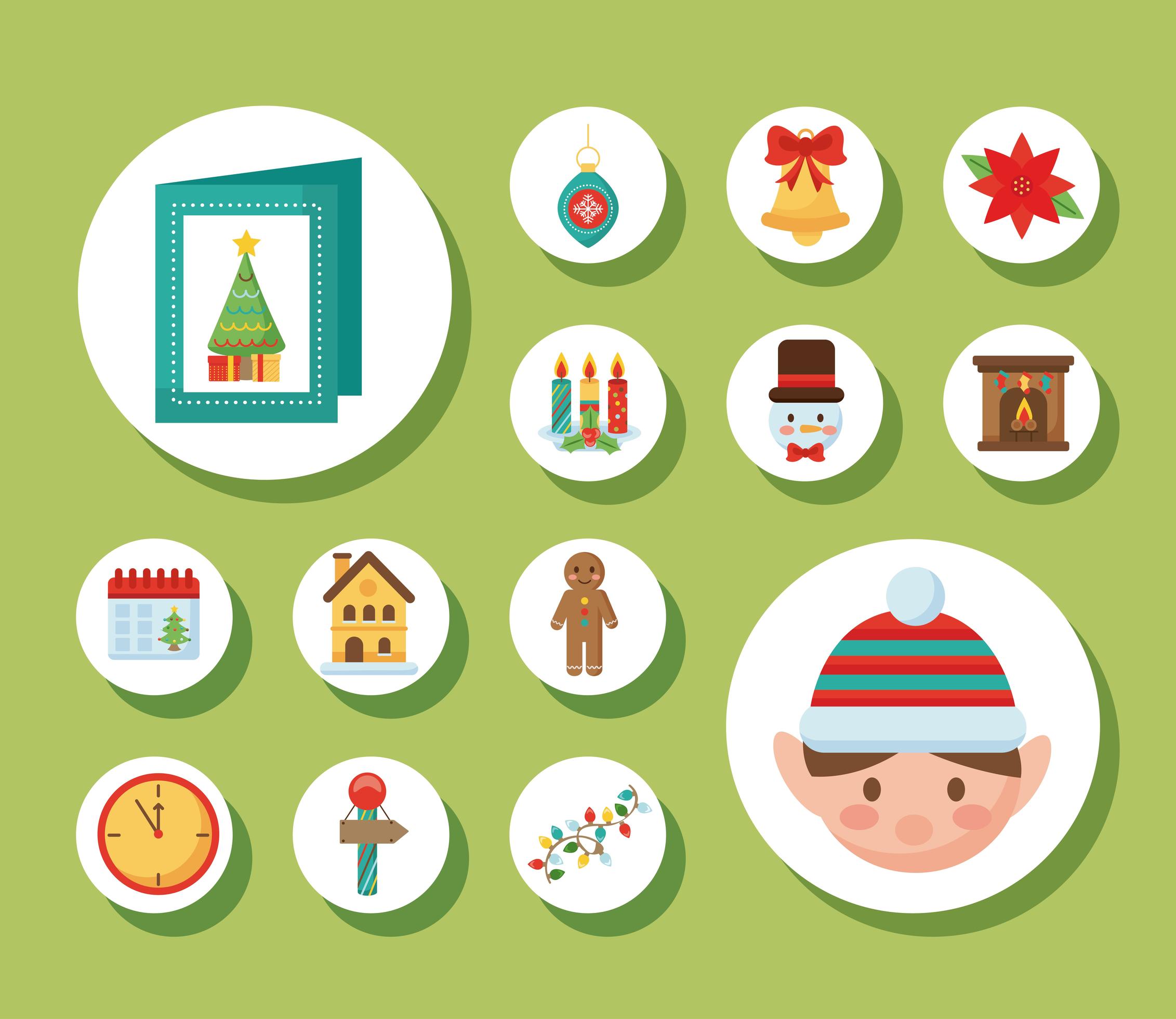 bundle of fourteen Christmas flat style icons 1934603 Vector Art at ...