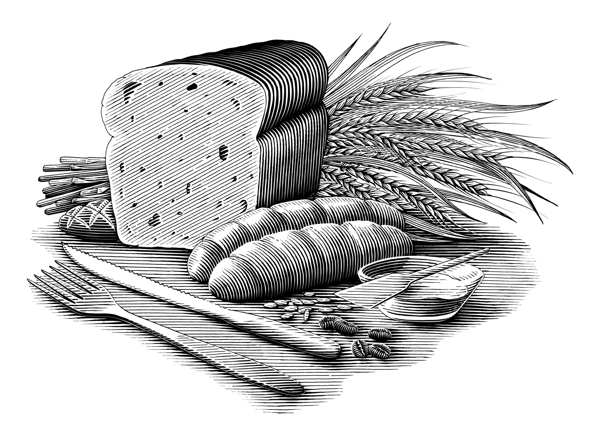 Bread Collection Illustration Vintage Engraving Style Black And White Art Isolated On White
