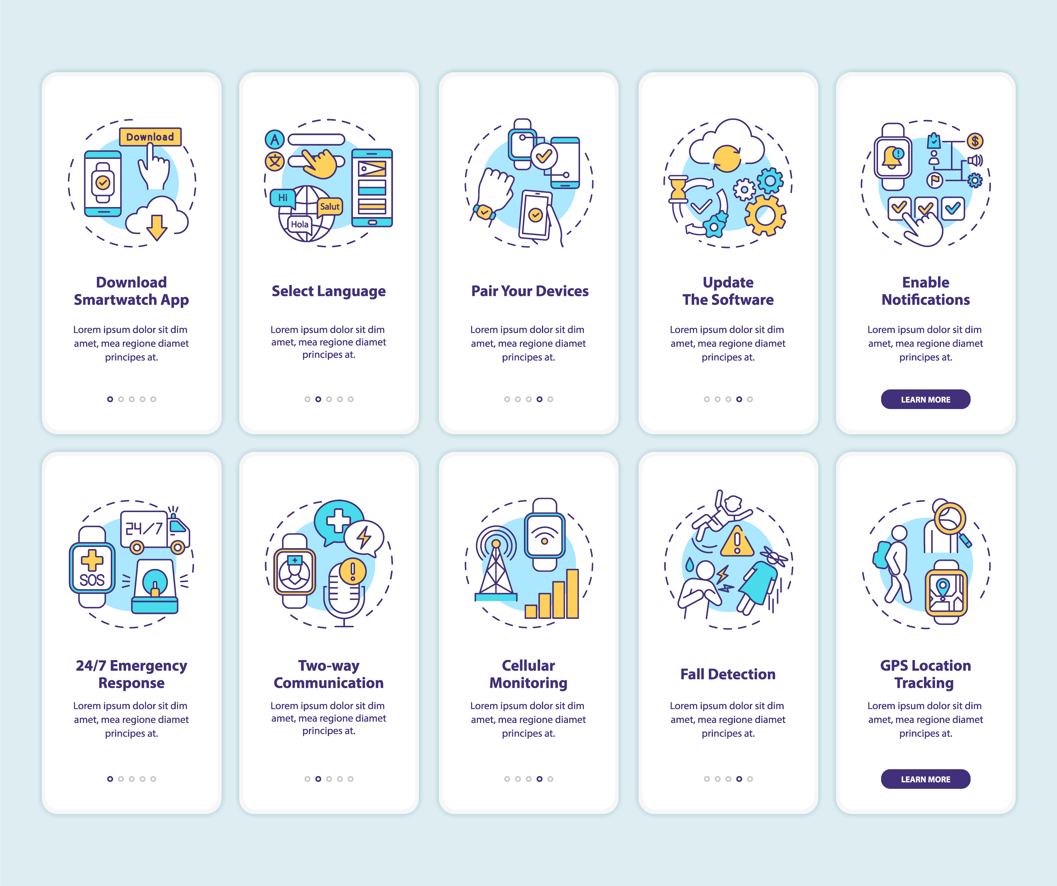 Smart watch install hints onboarding mobile app page screen with concepts set 1939083 Vector Art ...