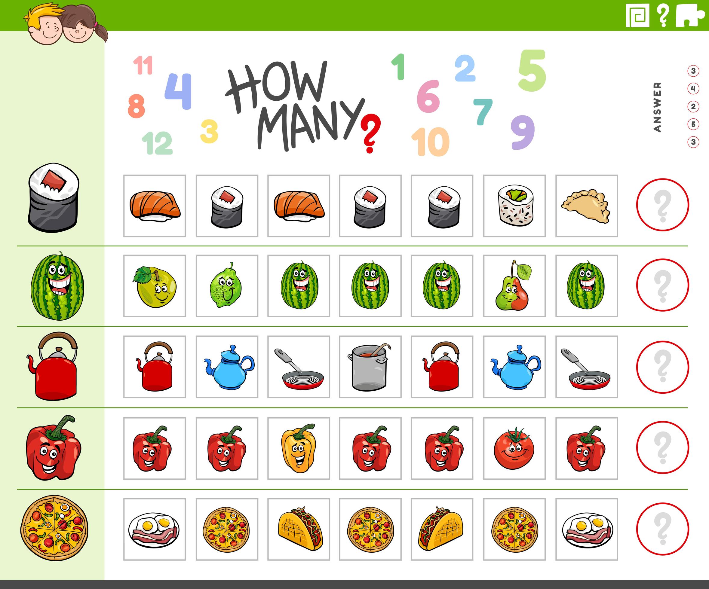 counting task for children with food objects 1942687 Vector Art at Vecteezy