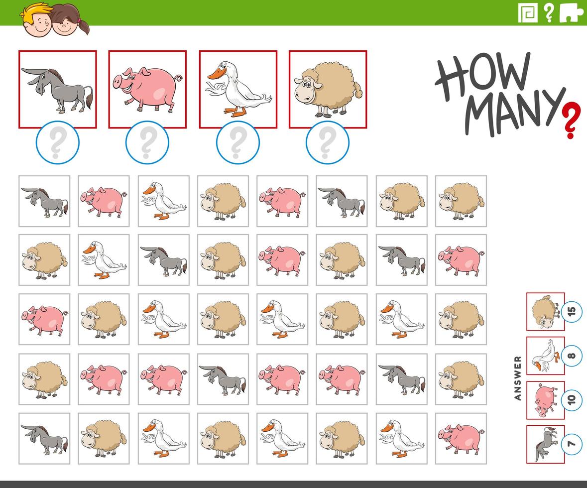 how many farm animal characters counting game 1945227 Vector Art at ...