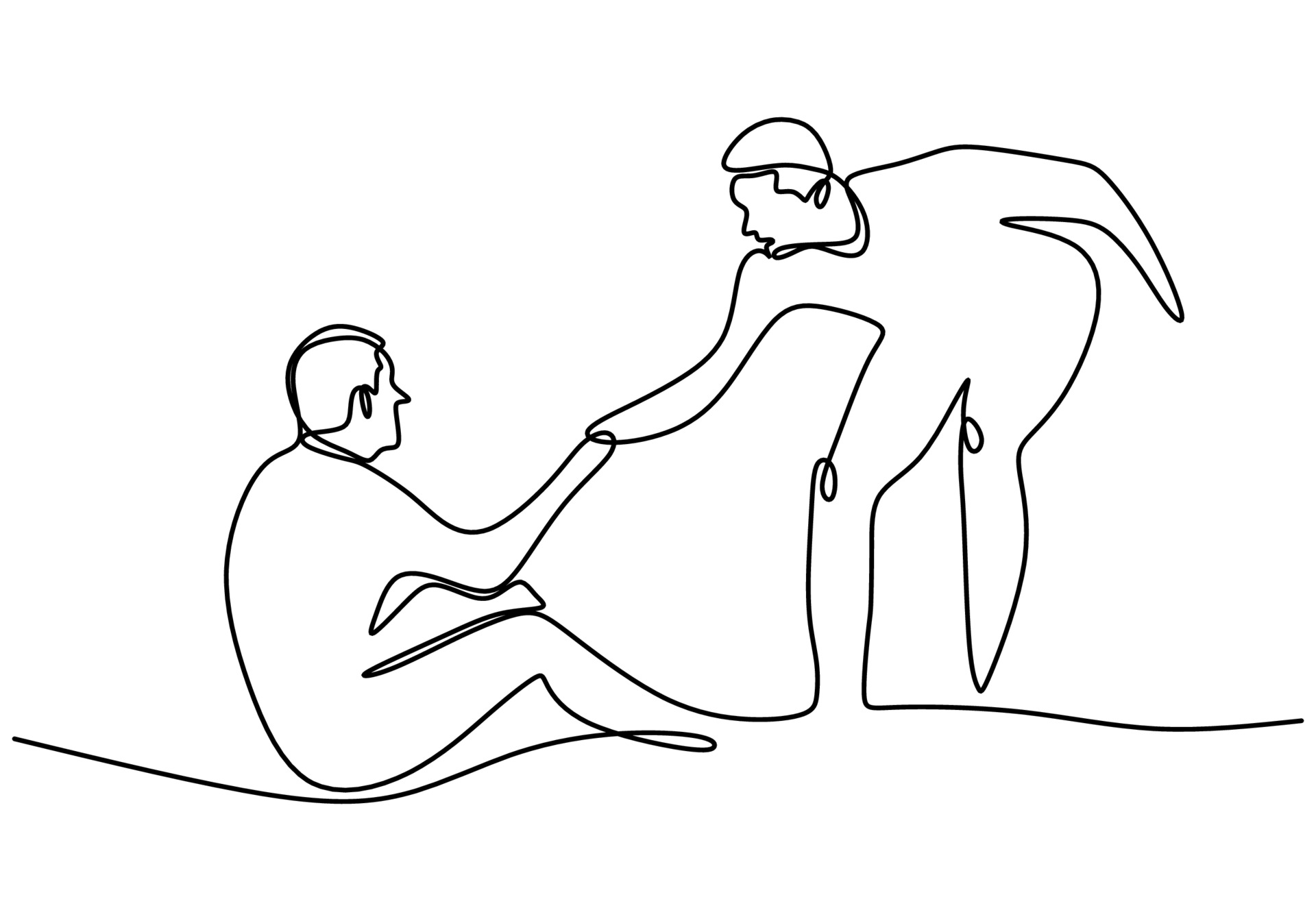 un dibujo de personas ayuda a los demás. joven ayudando al otro hombre ... un dibujo de personas ayuda a los demás. joven ayudando al otro hombre ...