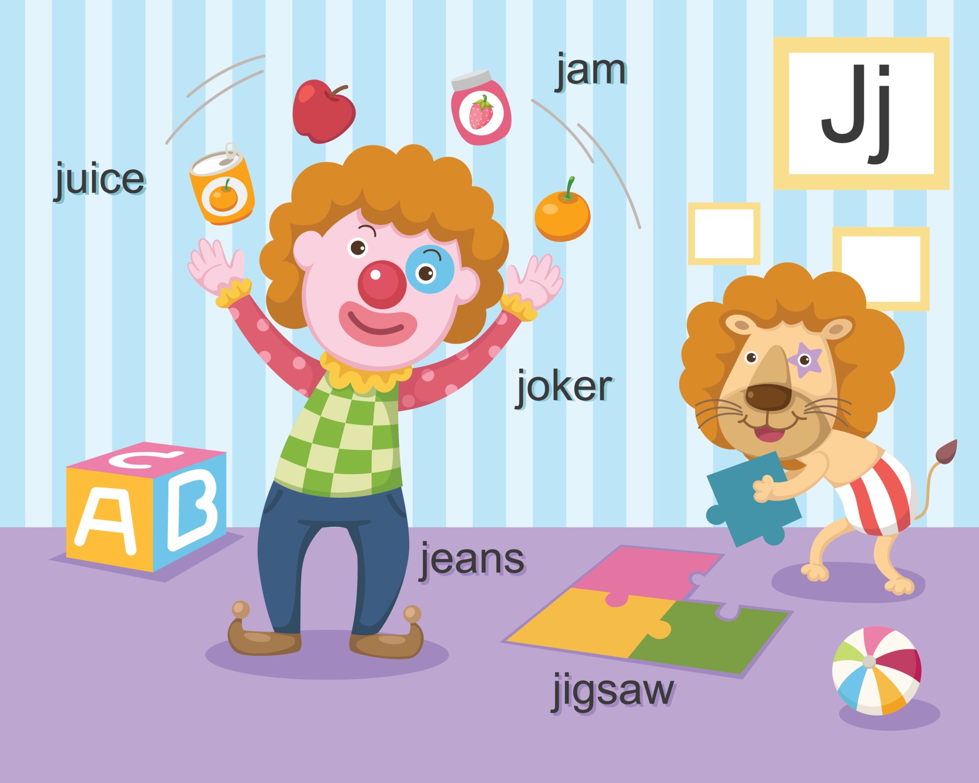 Alphabet J letter juice, jam, joker, jeans, jigsaw. 1951163 Vector Art ... Alphabet J letter juice, jam, joker, jeans, jigsaw. 1951163 Vector Art ...