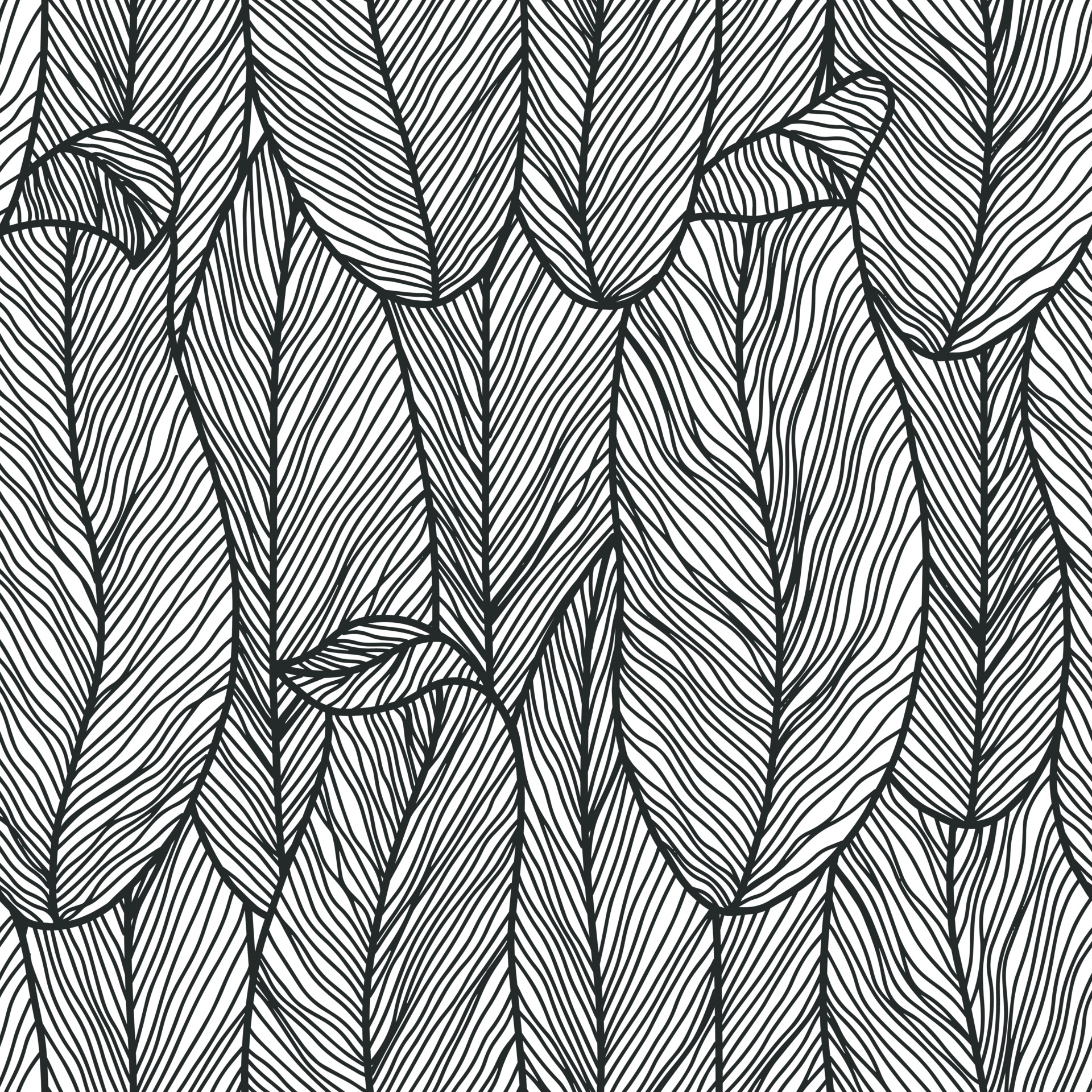 Abstract Botanical Seamless Pattern in Monochrome Colors with line art ...