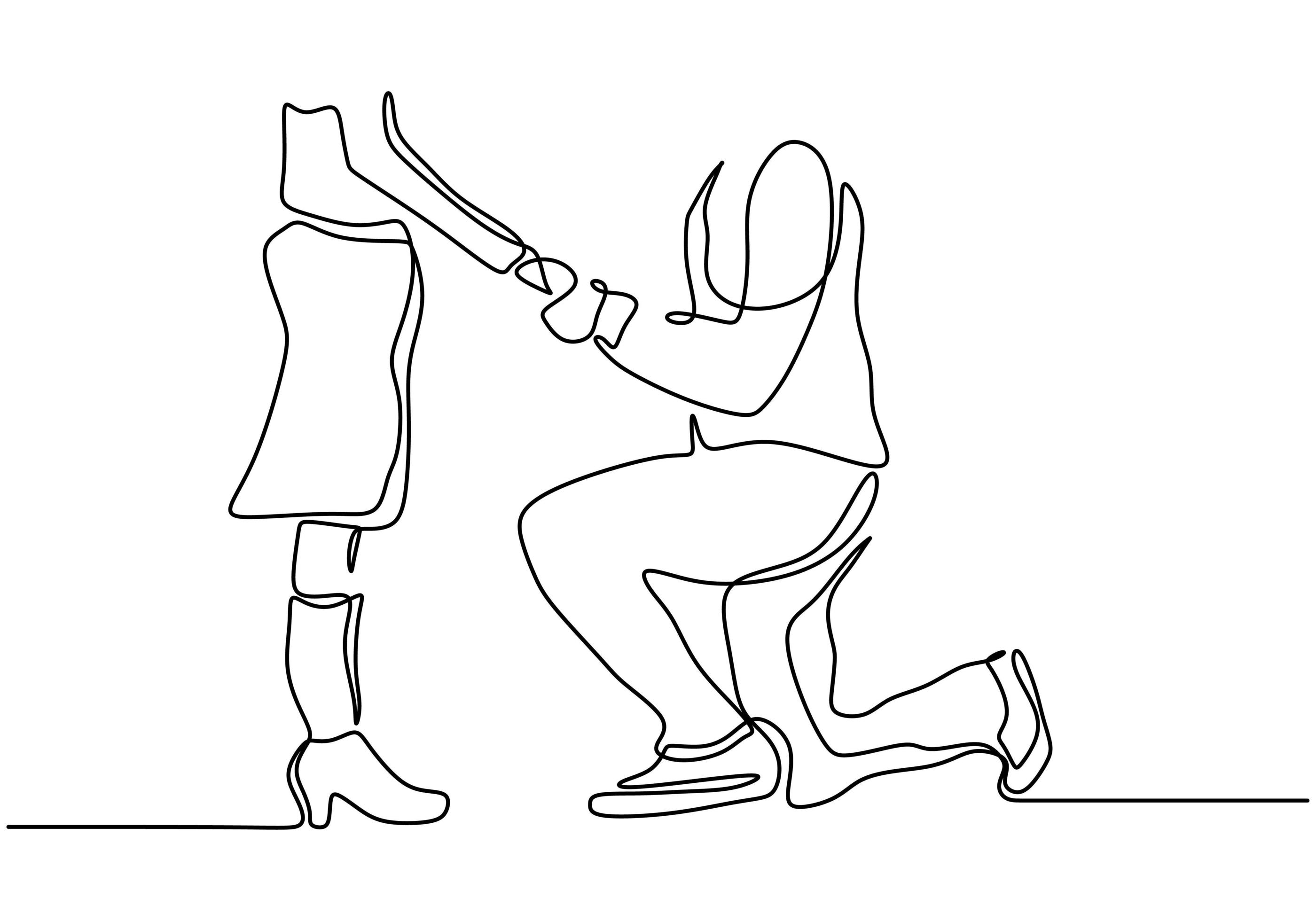 Continuous Line Drawing Romantic Couple Lovers Theme Concept Design One Hand Drawn Minimalism