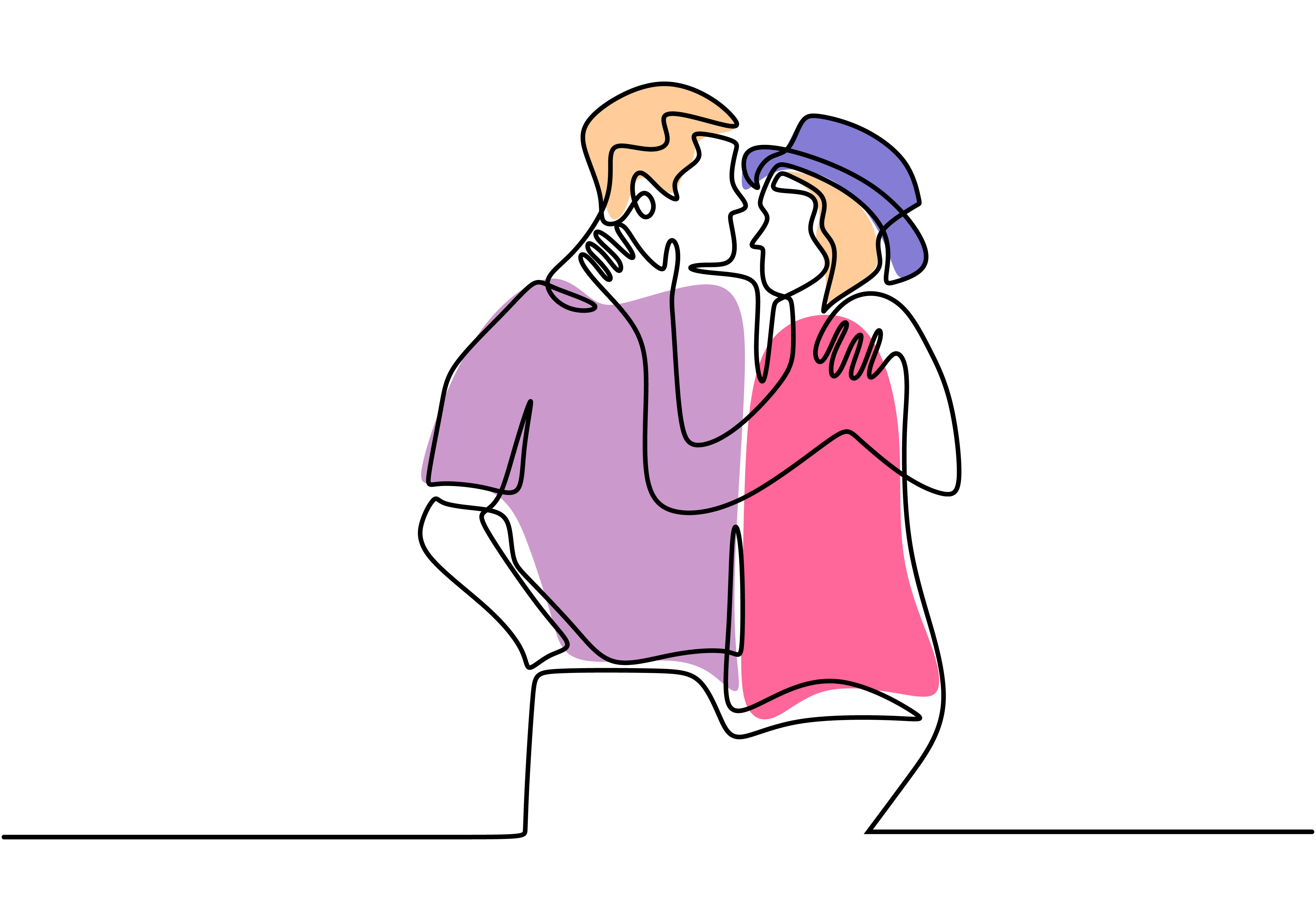 Continuous One Line Drawing Loving Couple Woman And Man In Love
