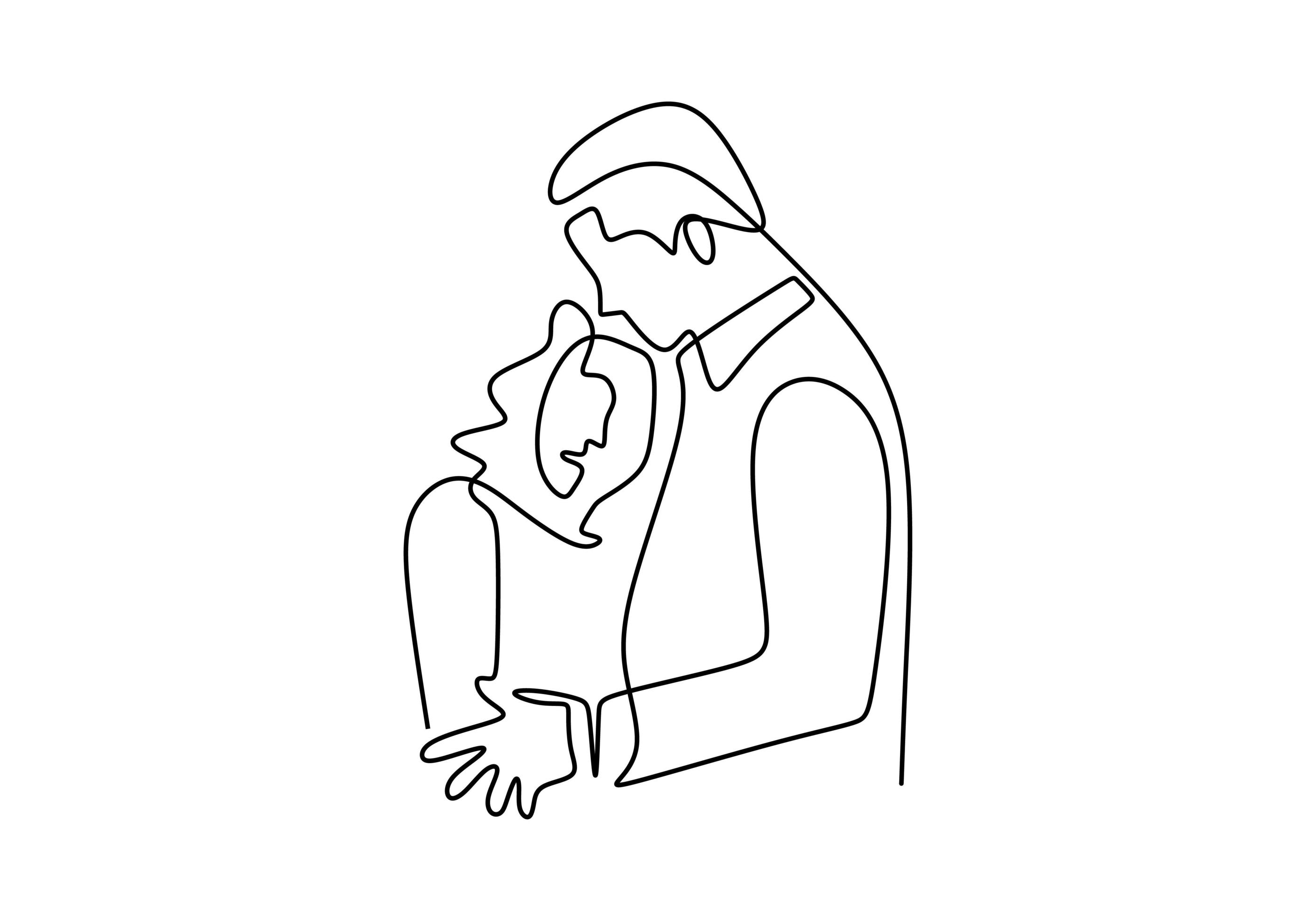 Continuous One Line Drawing Loving Couple Woman And Man In Love