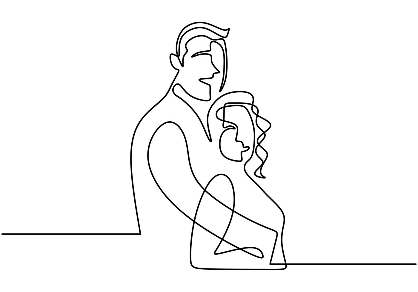 Continuous One Line Drawing Loving Couple Woman And Man In Love