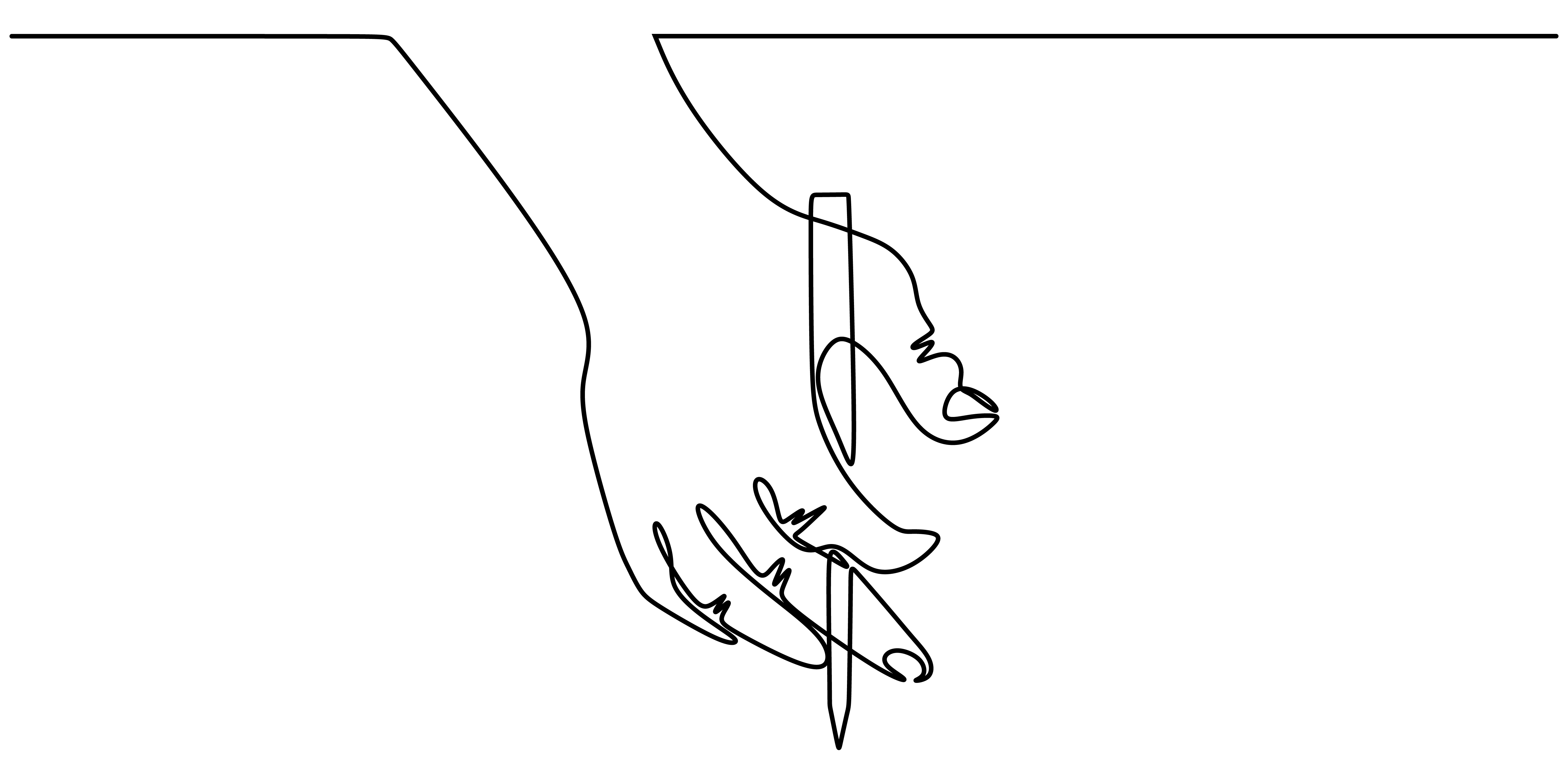 One line drawing of hand holding a pen writing on a paper. Minimalism ...