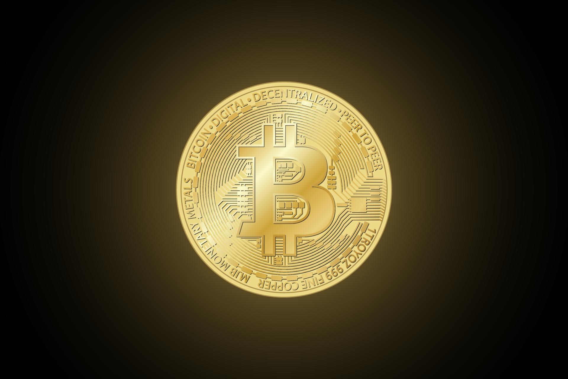 Golden bitcoin coin. Vector crypto currency golden symbol on black ... Golden bitcoin coin. Vector crypto currency golden symbol on black ...