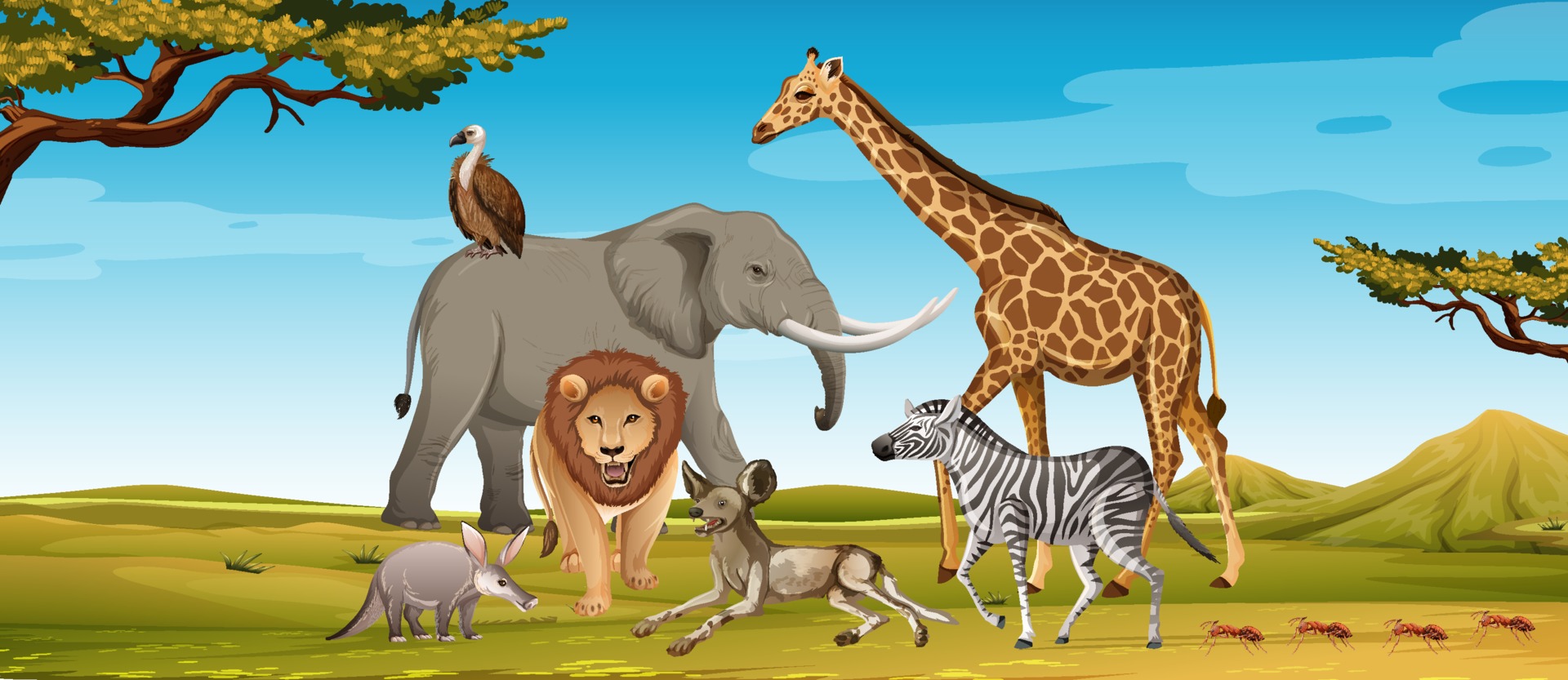 Group of wild african animal in the forest scene 1970098 Vector Art at ...