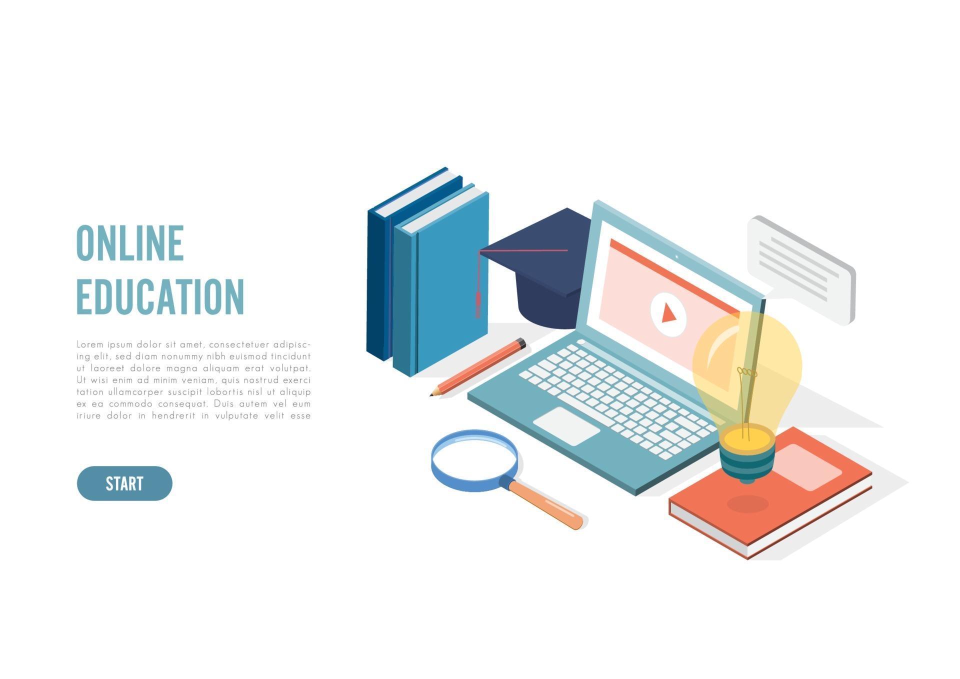 Isometric online education, e learning and adult courses concept ...
